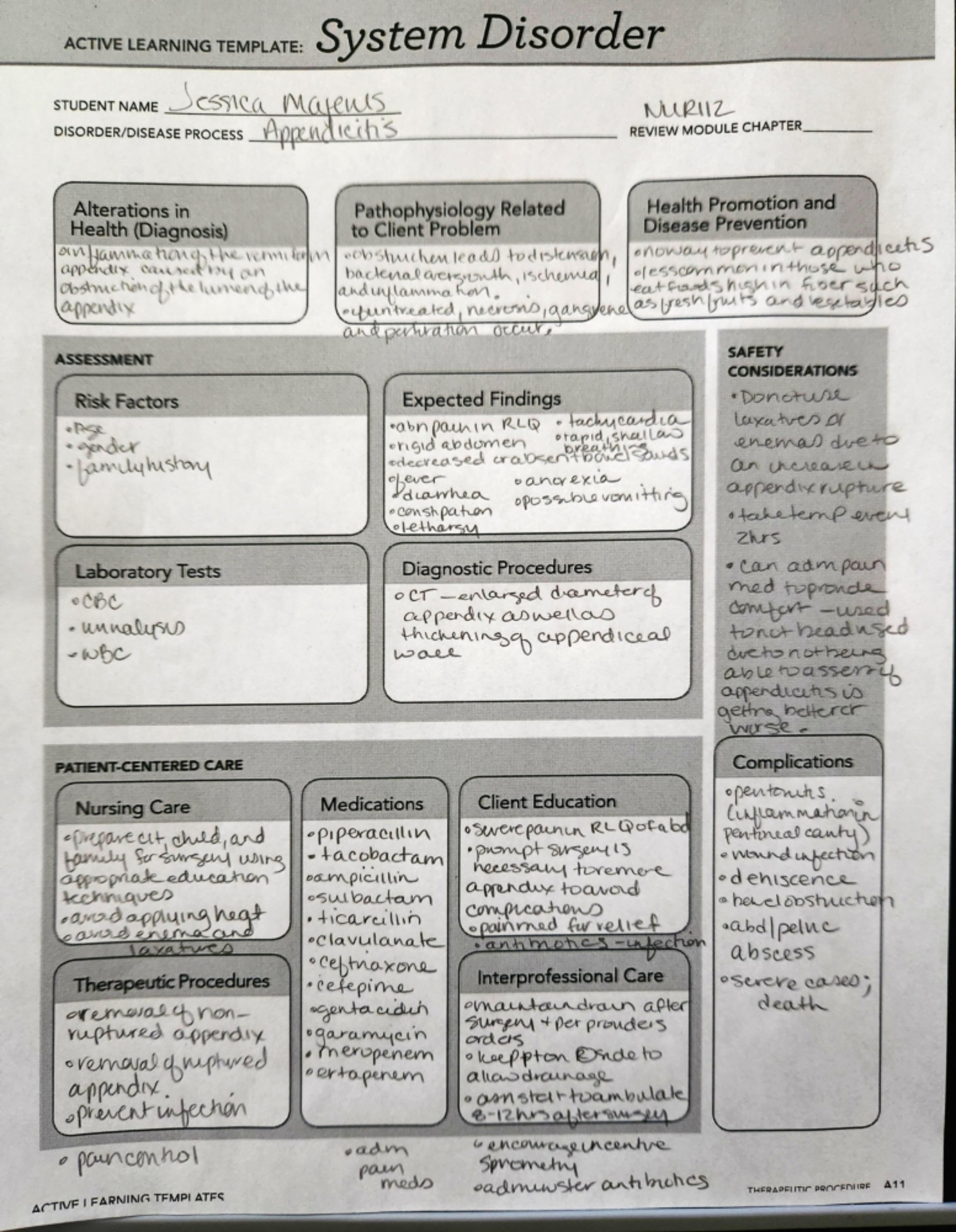 Appendicitis - coursework - ACTIVE LEARNING TEMPLATE: System Disorder STUDENT NAME Sessea Ma eus ...