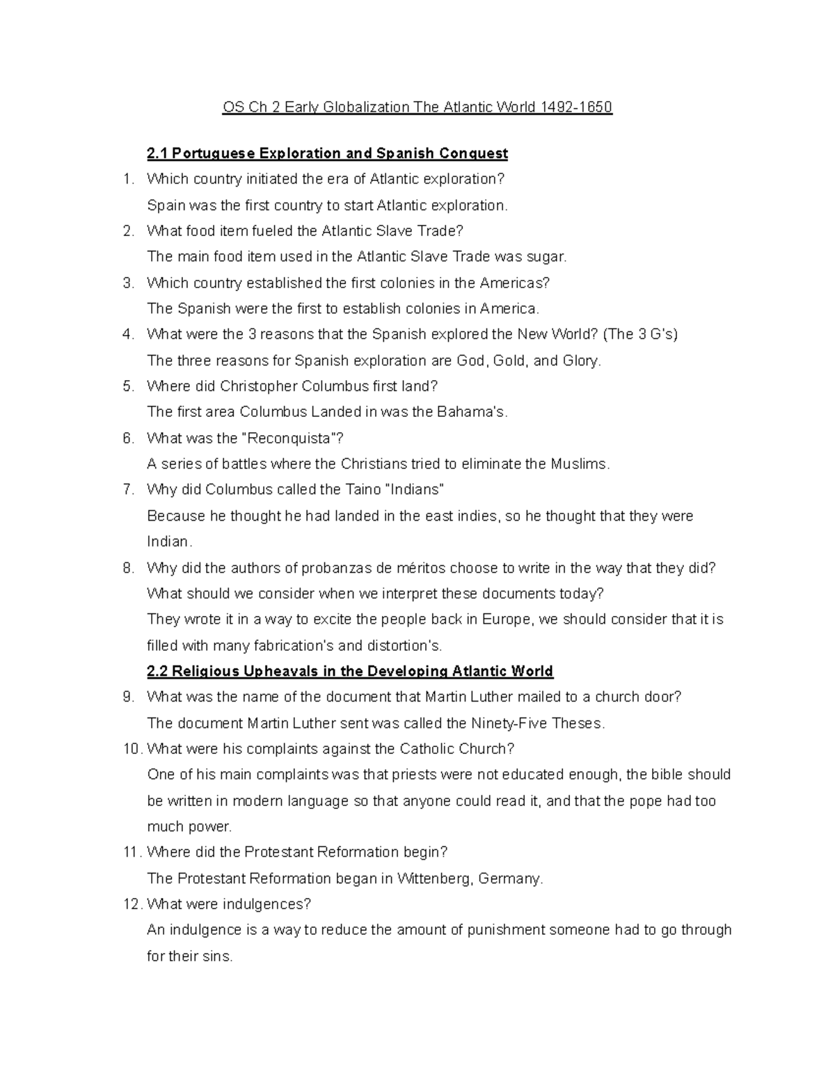OS Ch 2 Questions Early Globalization The Atlantic World 1492-1650 - OS ...