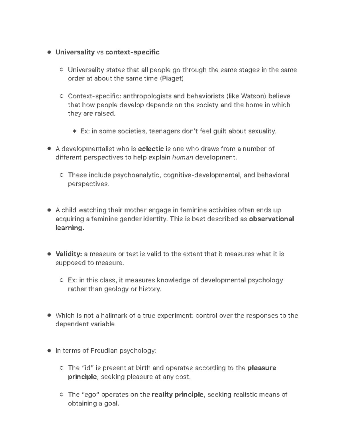 Life span development notes - Universality vs context-specific - Studocu