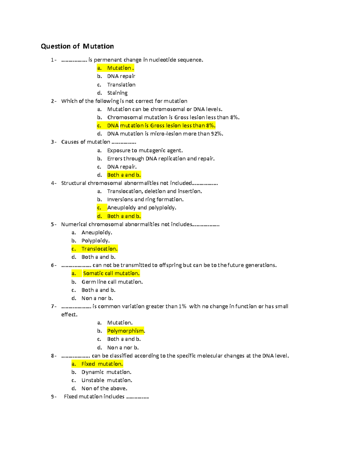Question and answer of mutation - Question of Mutation 1- &&&&&& is ...