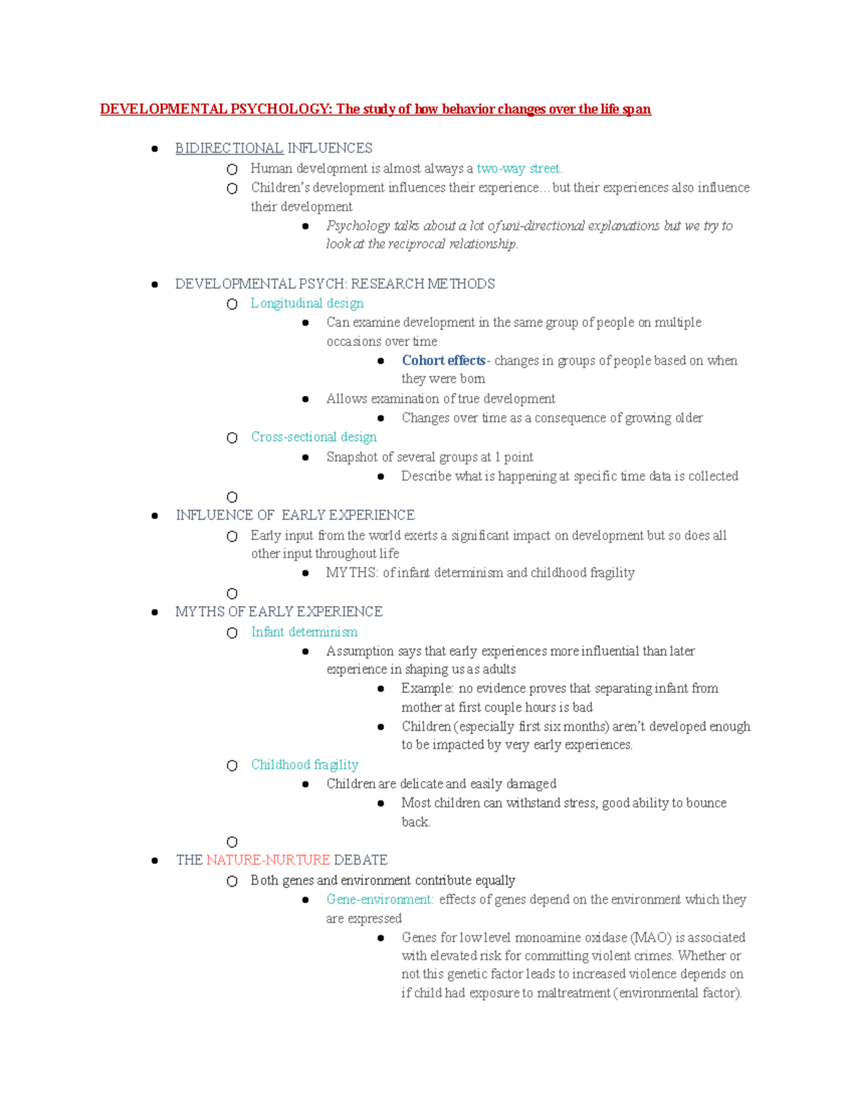 Chapter 10 Human Development - DEVELOPMENTAL PSYCHOLOGY: The study of ...