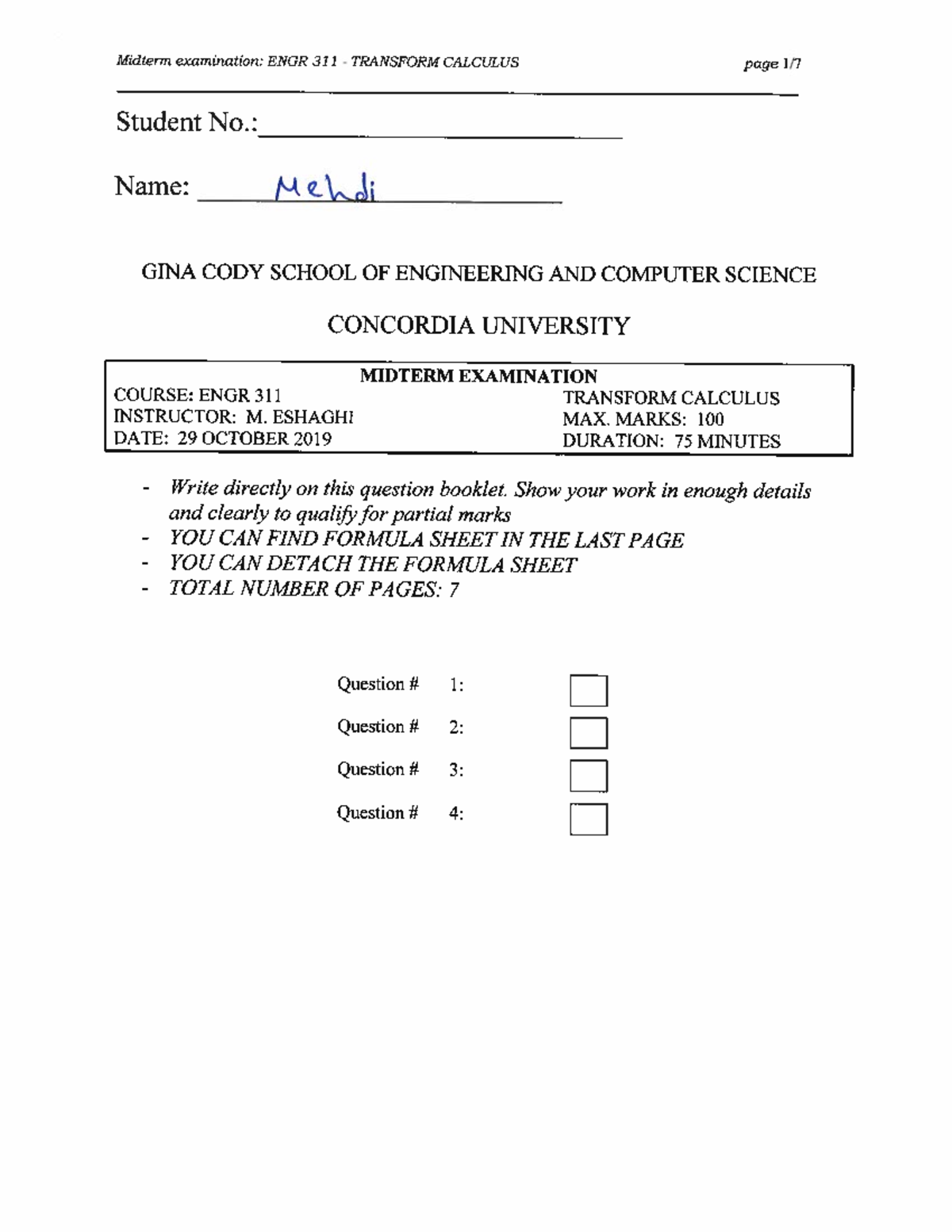 Midterm Exam 1 29 October 2019 Questions And Answers Engr 311 Warning Decodescan