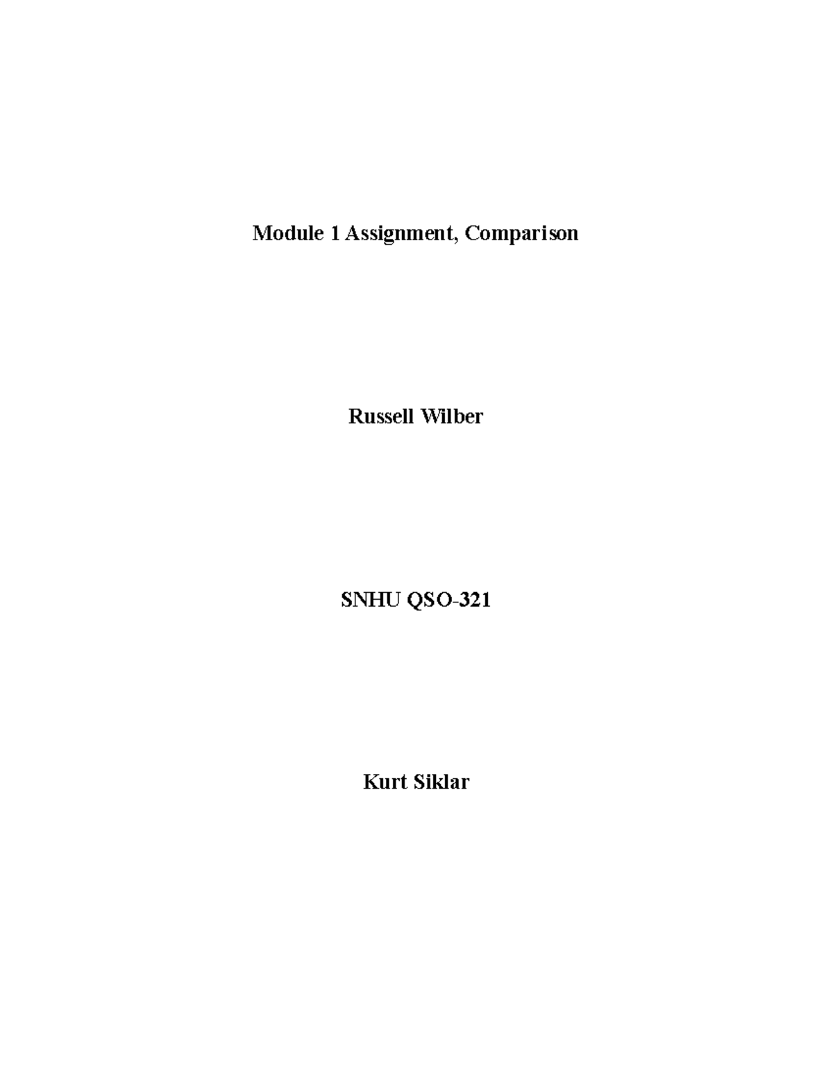 QSO 321 Module 1 Assignment - Module 1 Assignment, Comparison Russell ...