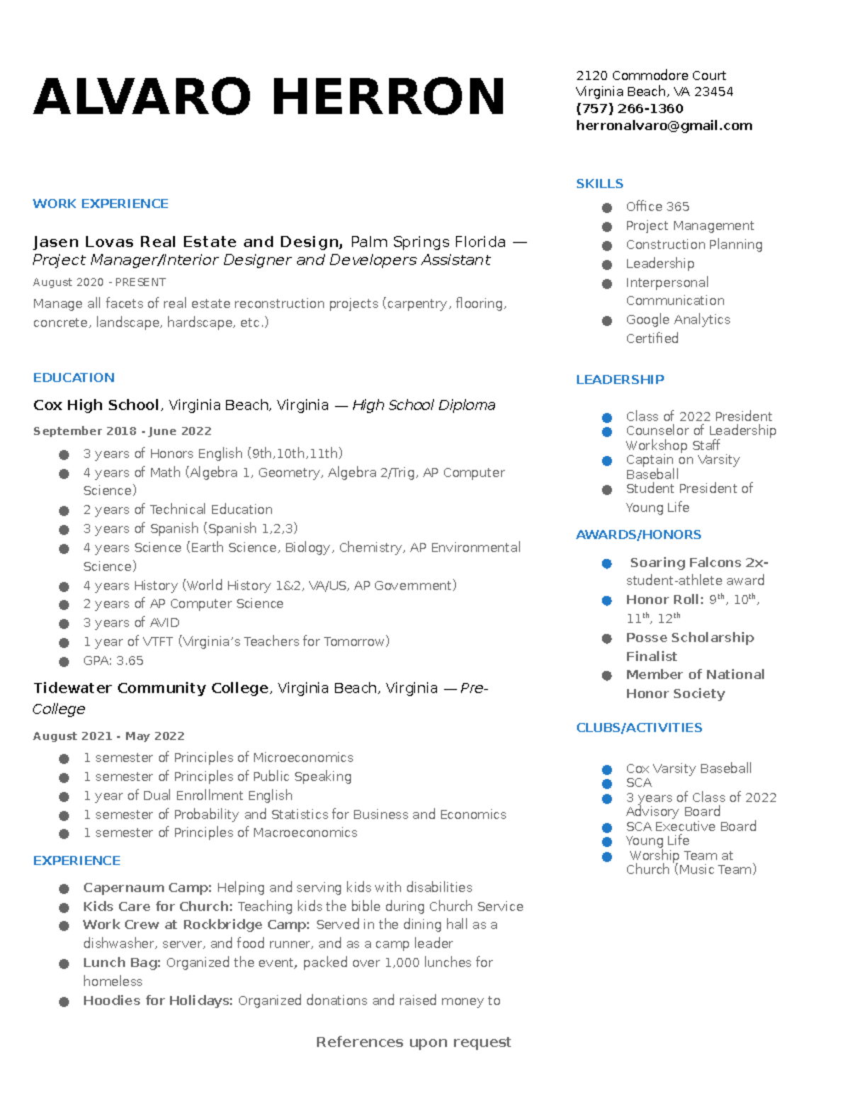Alvaro Herron Resume Old copy - ALVARO HERRON 2120 Commodore Court ...
