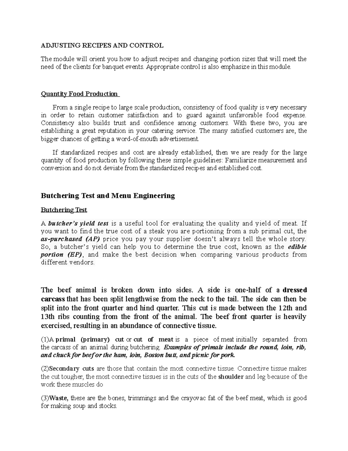 Adjusting Recipes and Control - ADJUSTING RECIPES AND CONTROL The ...