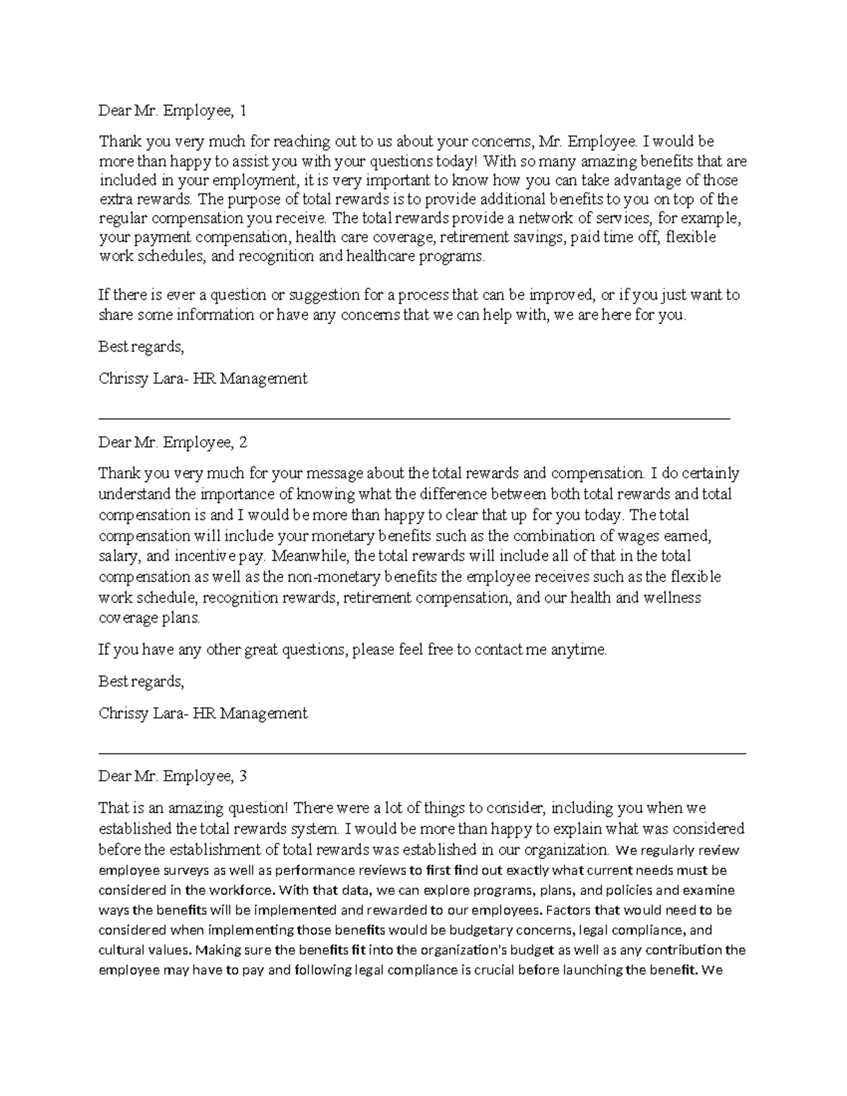 HR Inbox - Module 6 - Dear Mr. Employee, 1 Thank you very much for ...