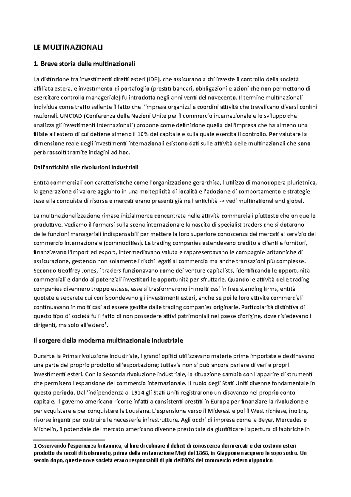 LE Multinazionali - Riassunto - LE MULTINAZIONALI 1. Breve storia delle ...