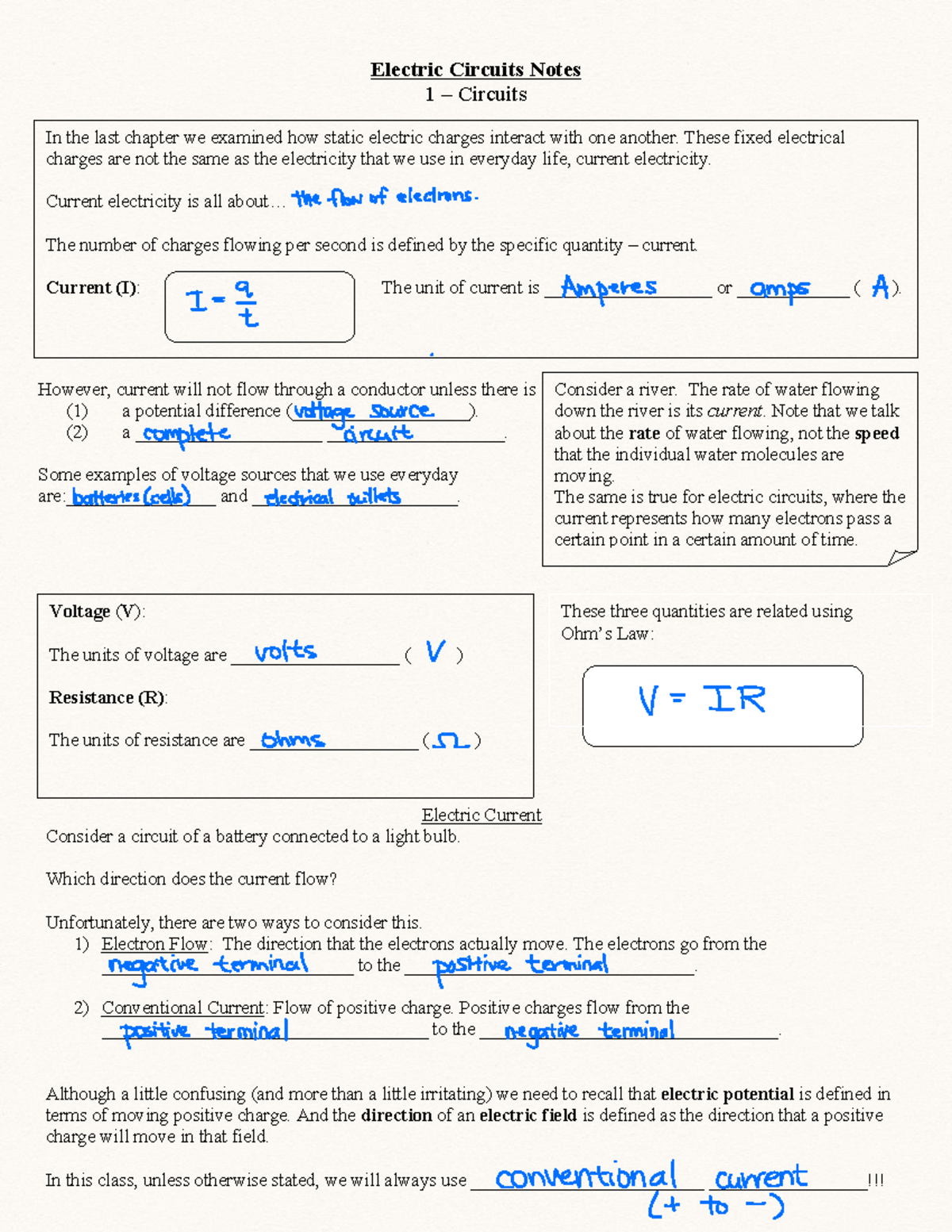 Notes - 2 - circuits key - Studying PHY1010U Physics I - PHYS 100 - SFU ...