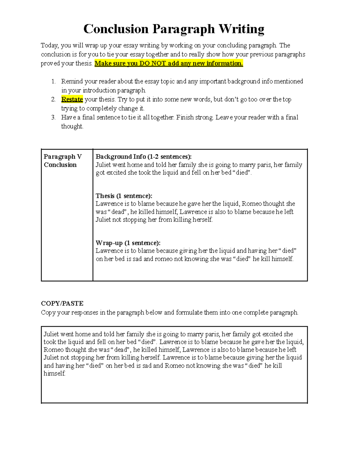 Aaliyah Martinez - Conclusion Paragraph Writing - Conclusion Paragraph ...