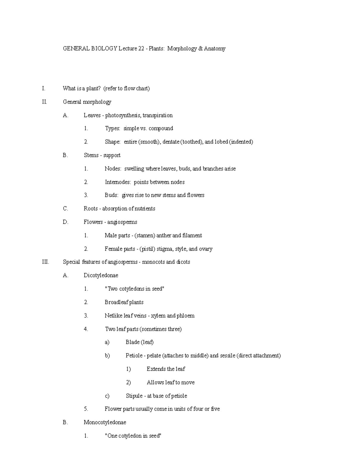 Biology Lecture Notes 22-Plants - GENERAL BIOLOGY Lecture 22 - Plants ...