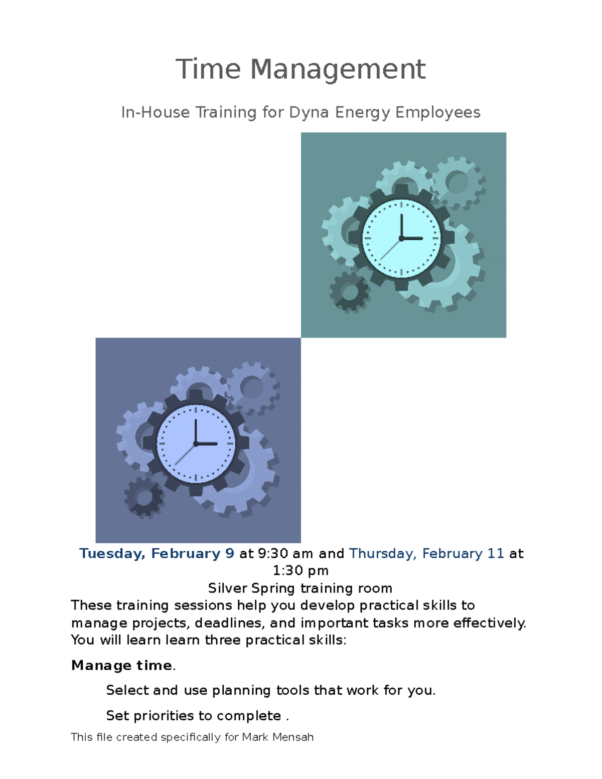 Ms word practice - Time Management In-House Training for Dyna Energy ...