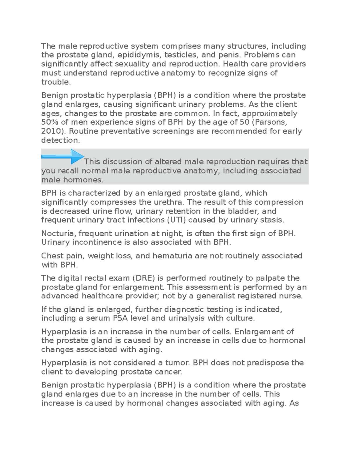 BPH - notes - The male reproductive system comprises many structures ...