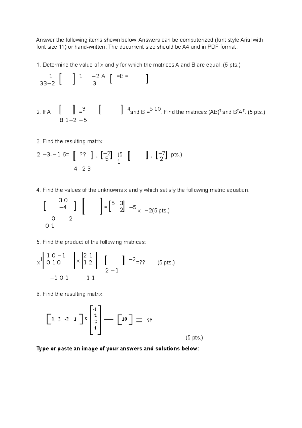 X and y - X and y - Answer the following items shown below. Answers can ...