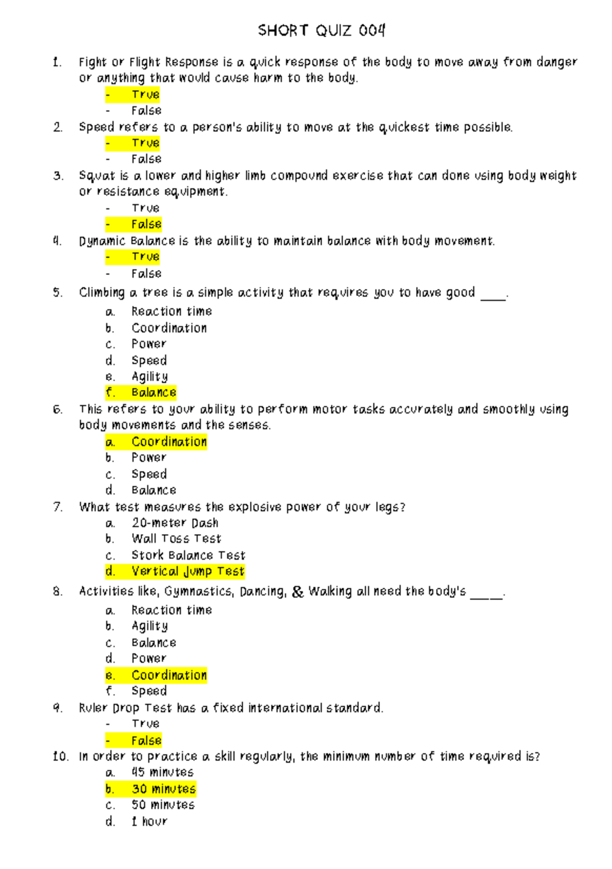 Short QUIZ 004 - SHORT QUIZ 004 Fight or Flight Response is a quick ...