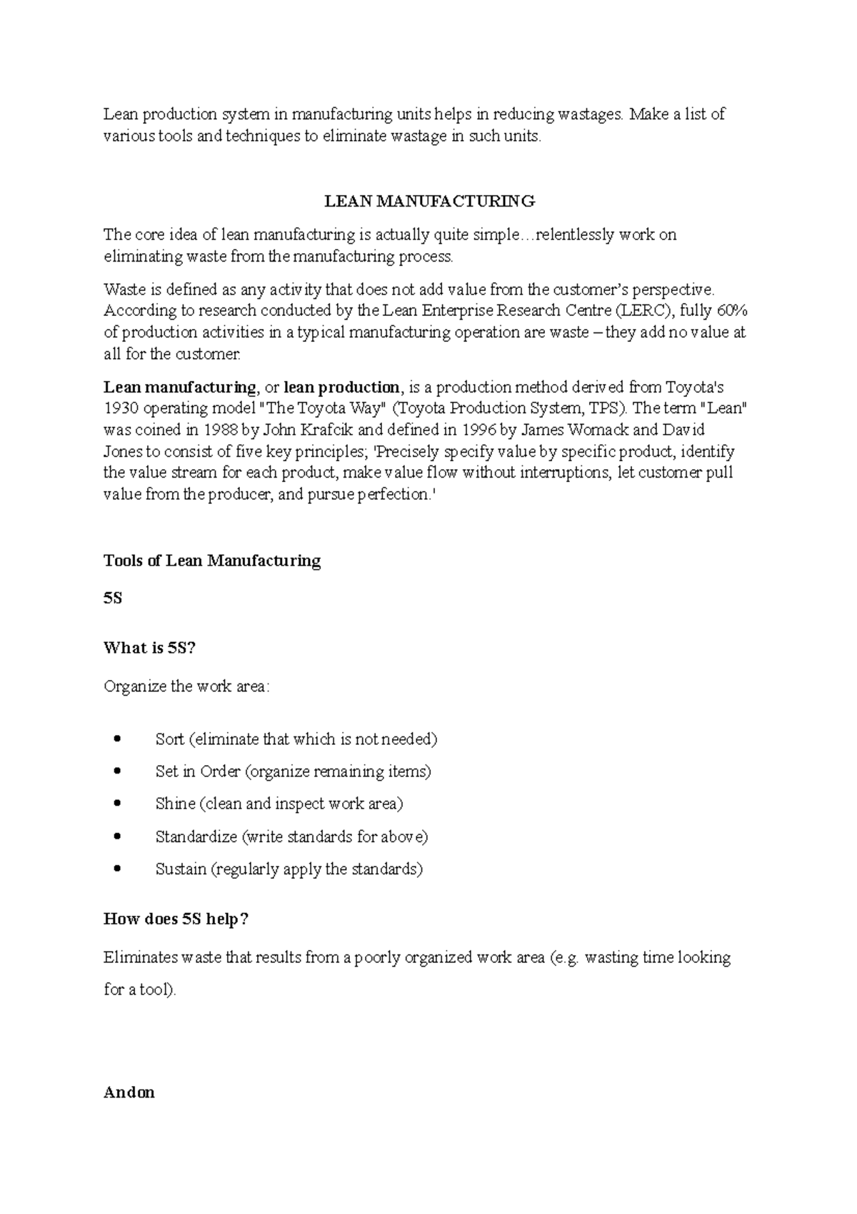 Lean Manufacturing - Lean production system in manufacturing units ...