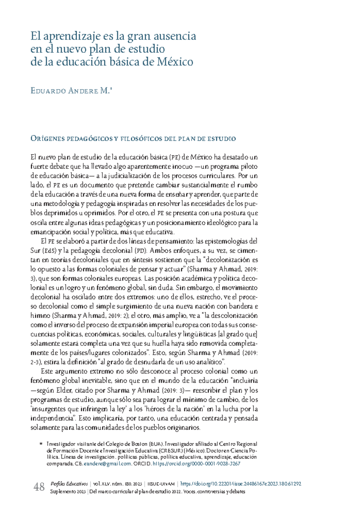 Lectura 4 - semana 4 - Perfiles Educativos | vol. XLV, núm. 180 , 2023 ...