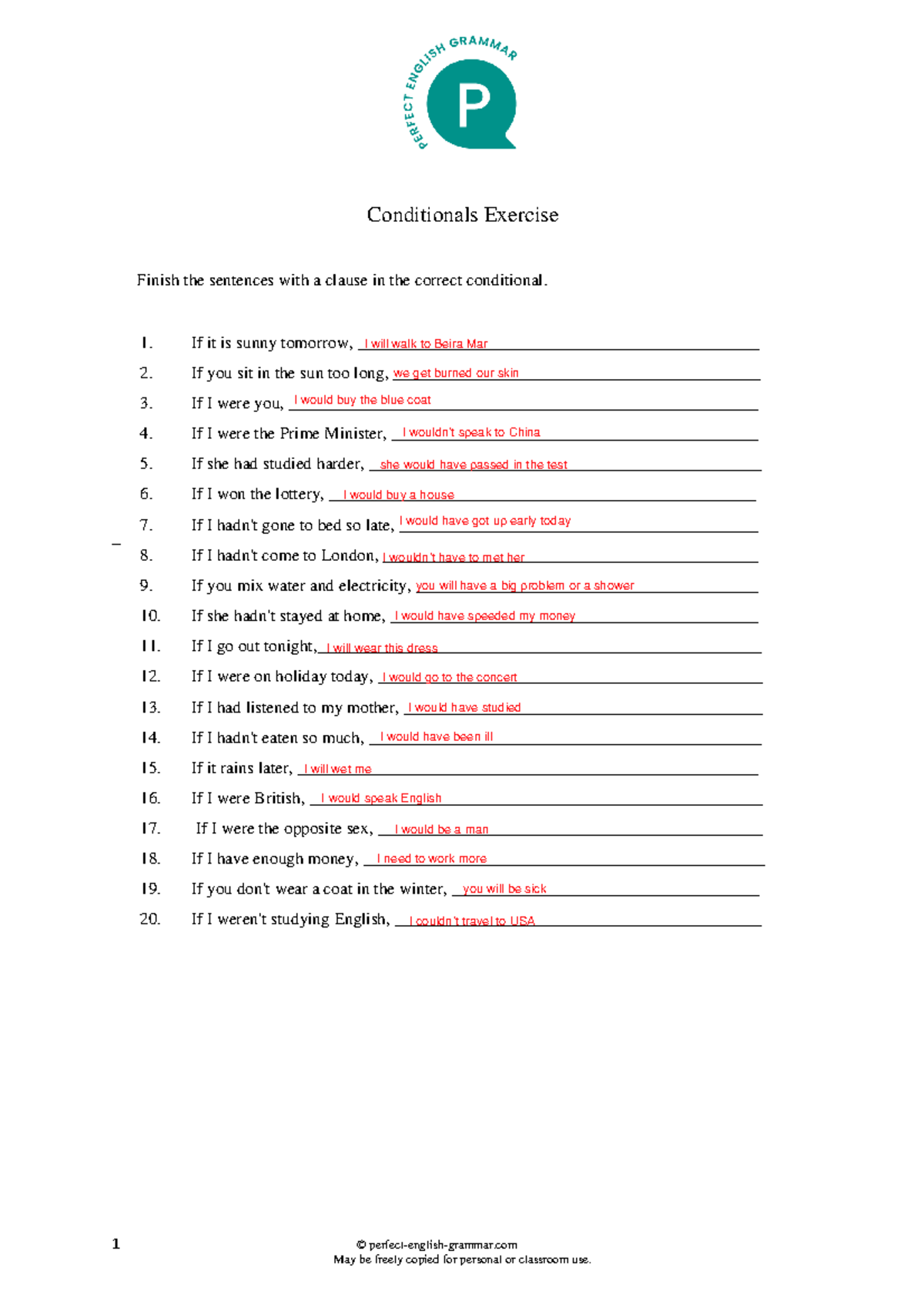All conditionals form mixed exercise - 1 May be freely copied for ...