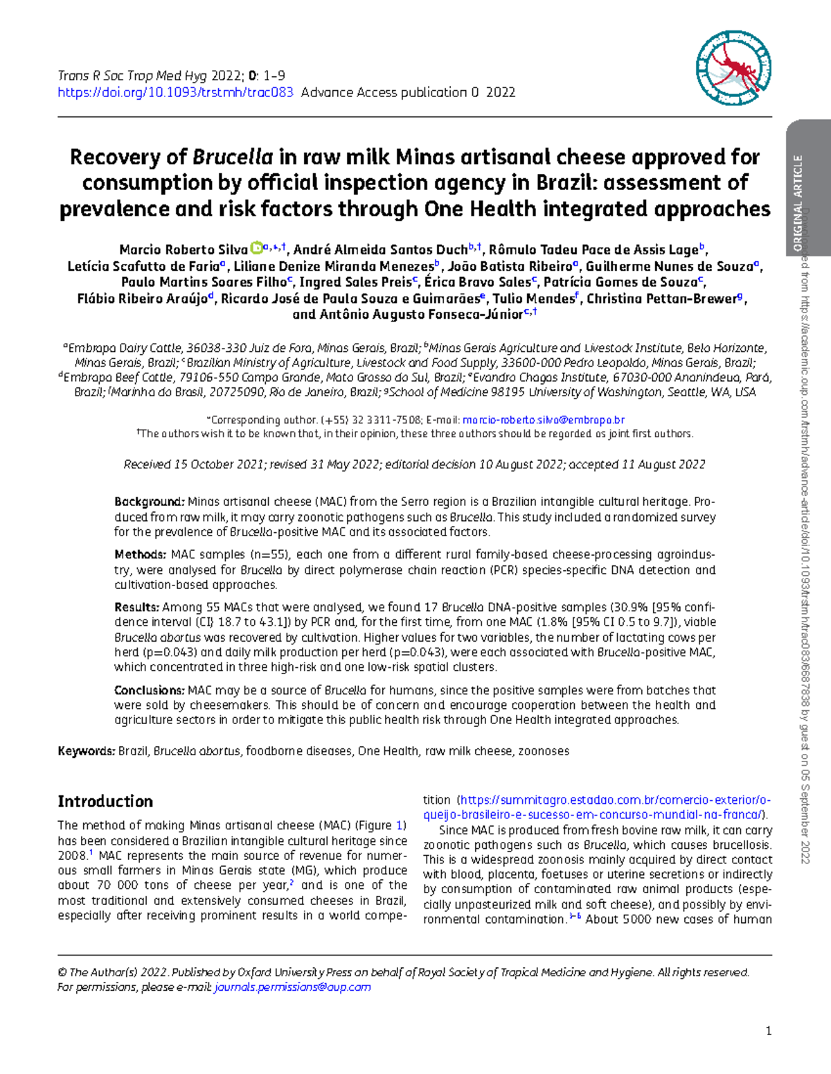 9 Recovery of Brucella in raw milk Minas artisanal cheese approved for ...