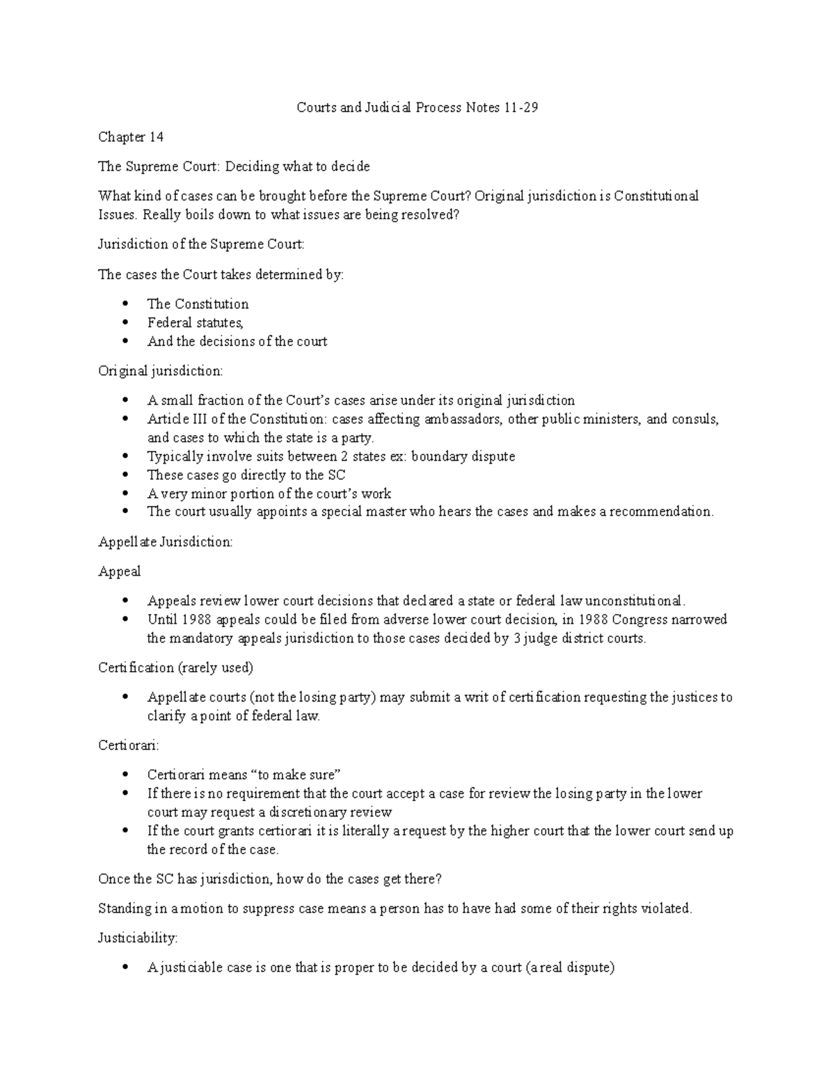 Courts and Judicial Process Notes 11-29 - Courts and Judicial Process ...