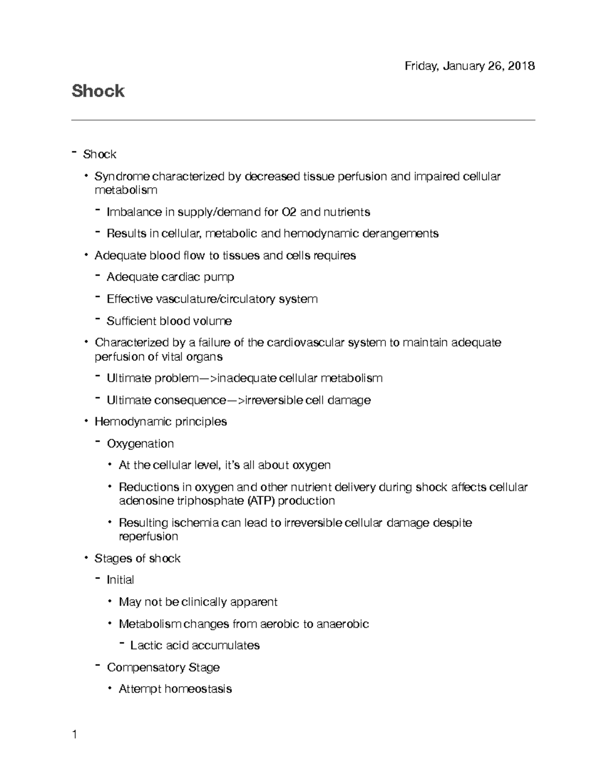 Shock Notes - Dr Rickeard - Friday, January 26, 2018 Shock Shock ...