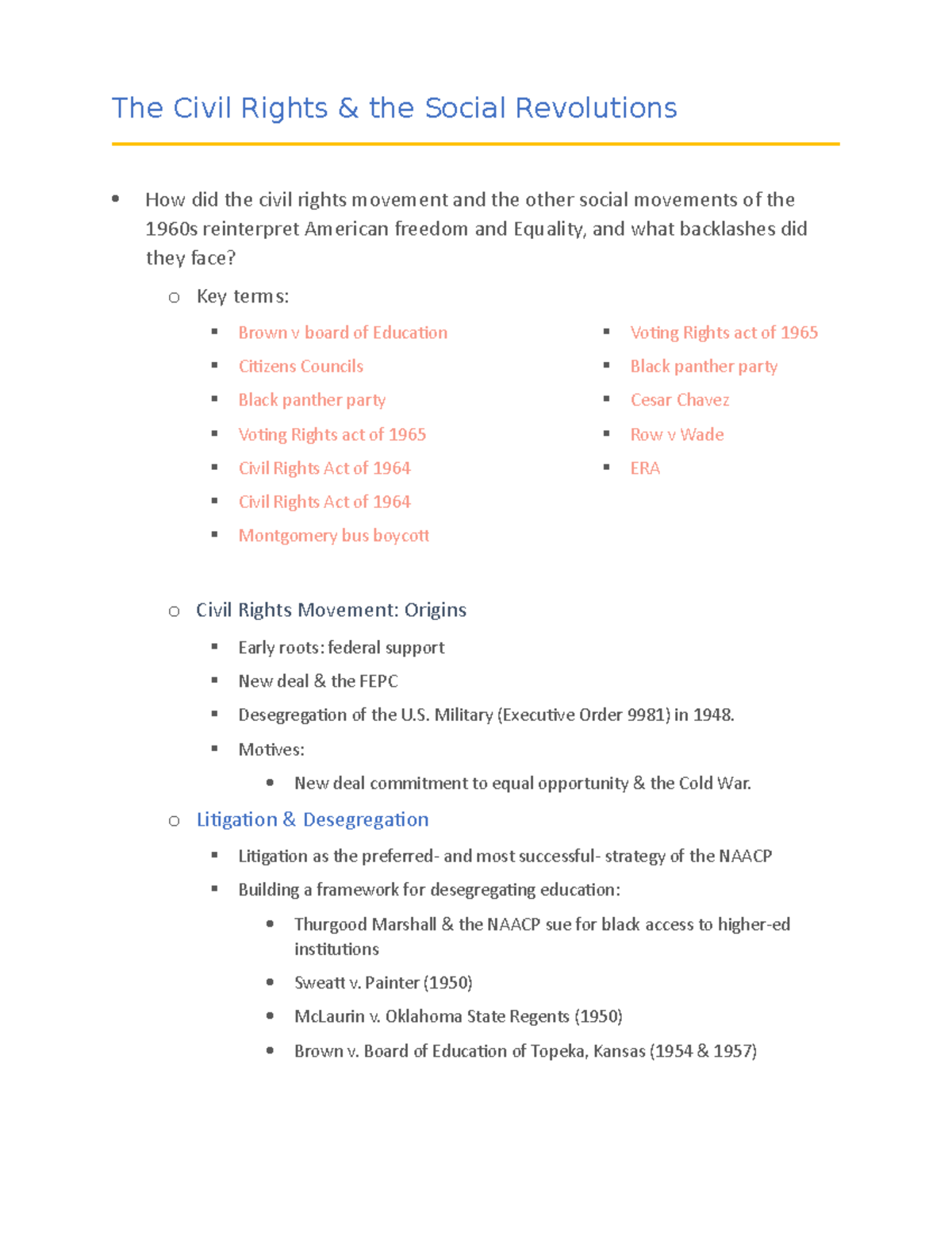 The Civil Rights - notes - The Civil Rights & the Social Revolutions ...