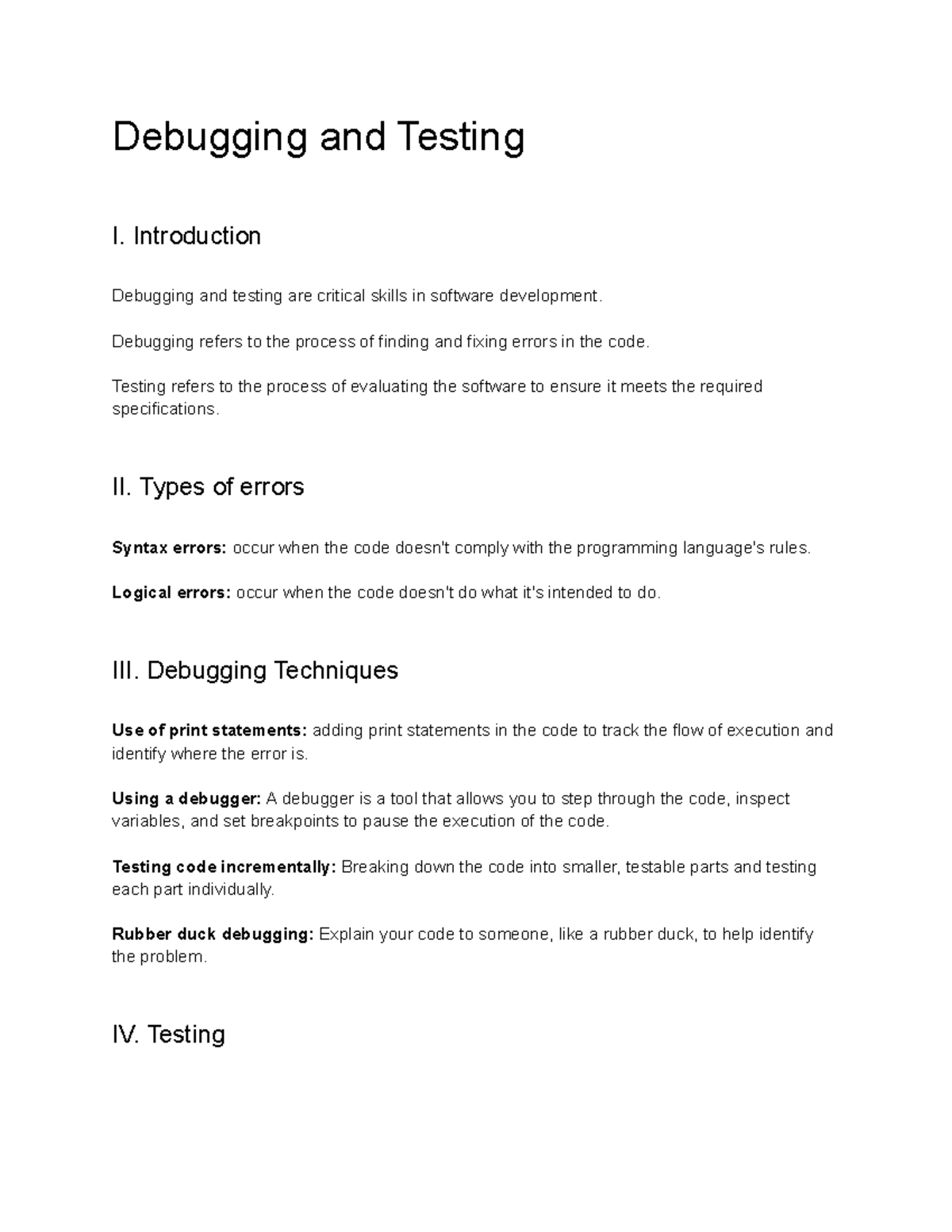 Computer Science I (EGR-1210) Lecture 42 - Debugging and Testing ...