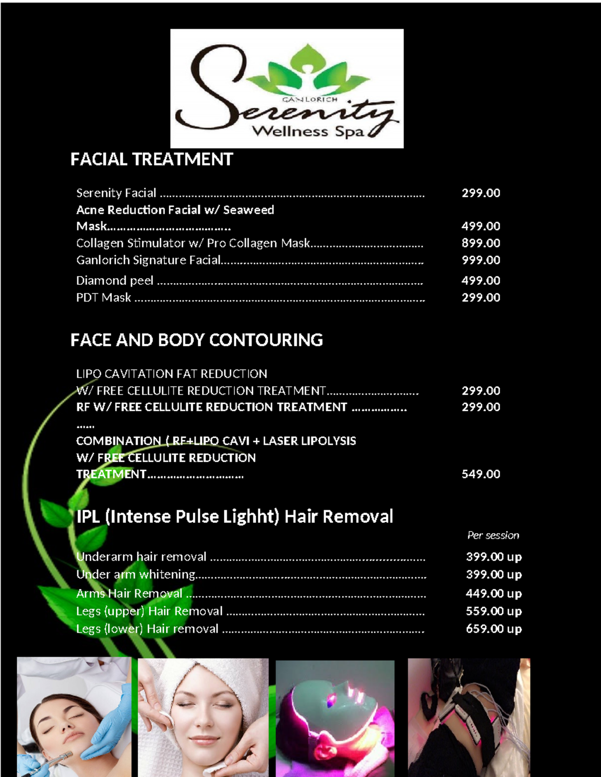 Facial Treatment menu - help me - FACIAL TREATMENT Serenity Facial ...