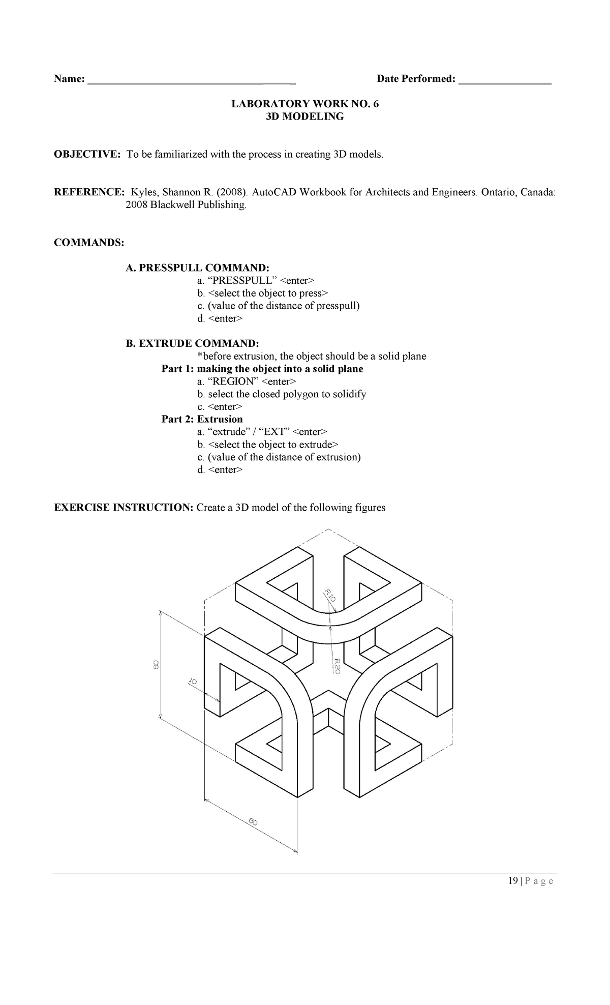 Exercise 6 - AUTOCAD practical test - 19 | P a g e Name