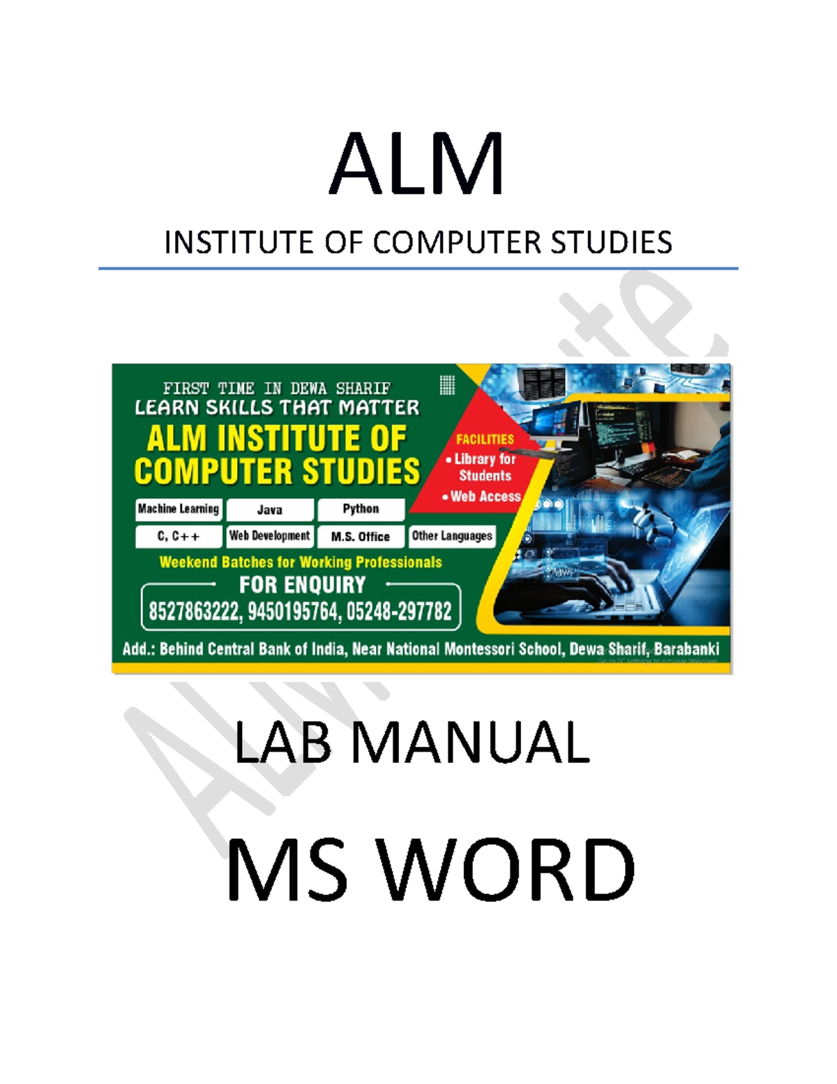 MS DOS LAB Manual Basic - ALM INSTITUTE OF COMPUTER STUDIES LAB MANUAL ...