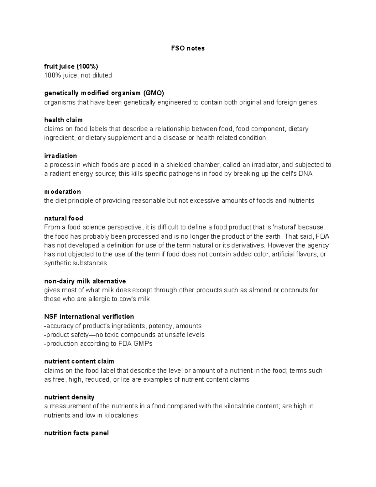 Food science 6 - Fundamentals of food and nutrition vocab - FSO notes ...