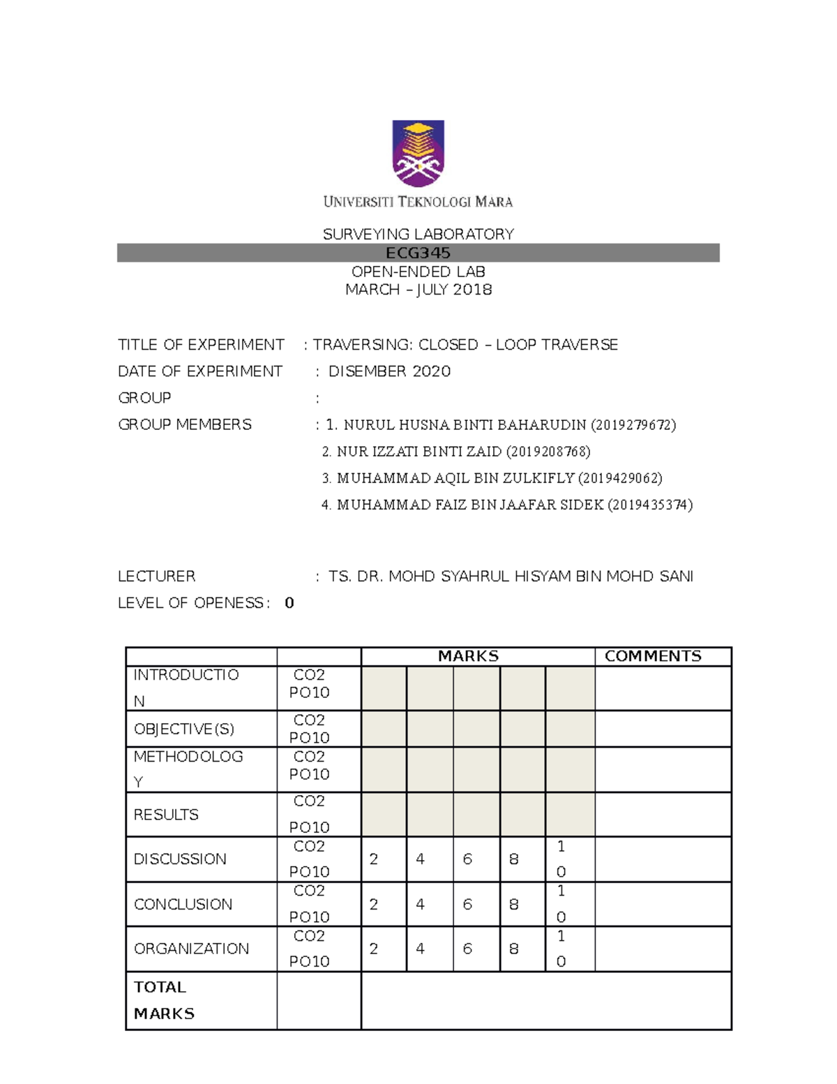 surveying laboratory traversing closed loop traverse - SURVEYING ...
