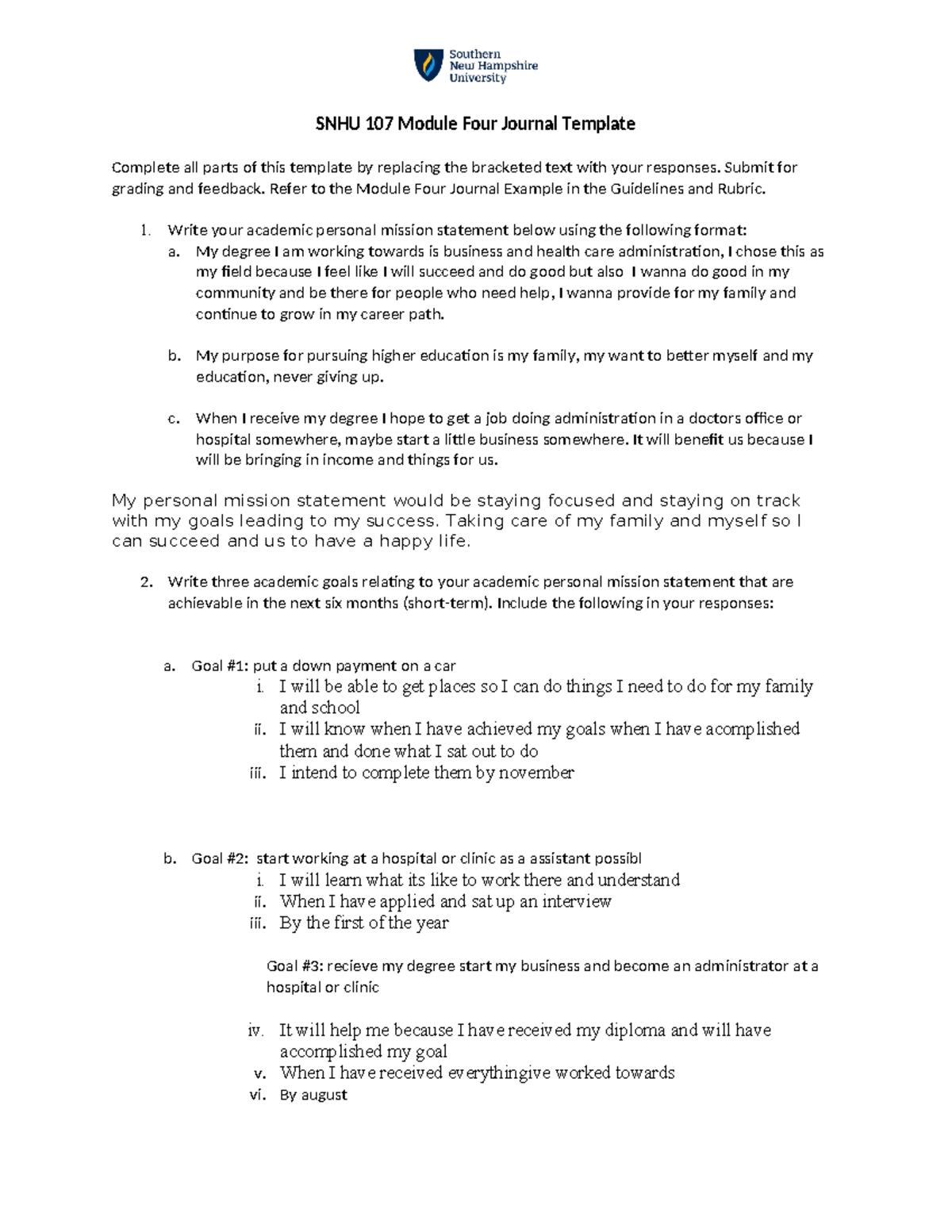 SNHU 107 Module Four Journal Template - SNHU 107 Module Four Journal ...