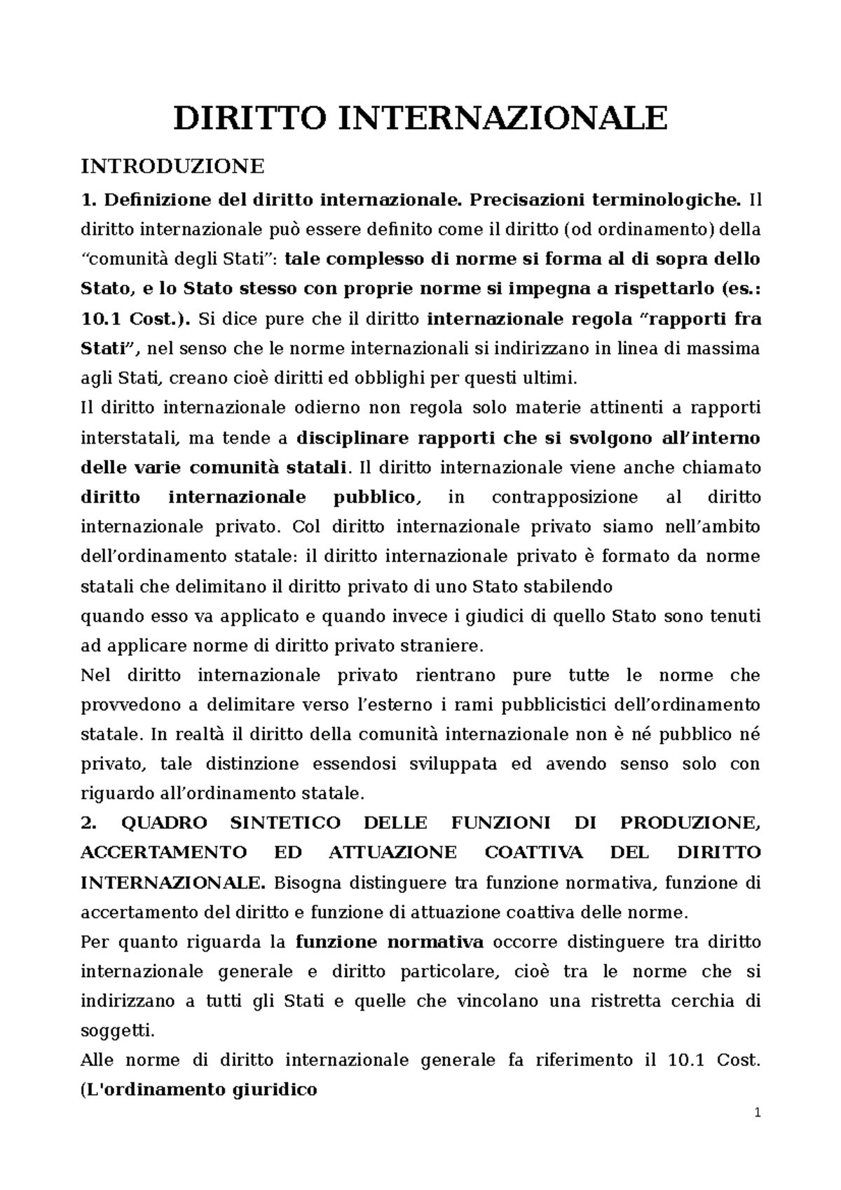 Riassunto Internazionale 1 .docx · versione 1 - DIRITTO INTERNAZIONALE ...