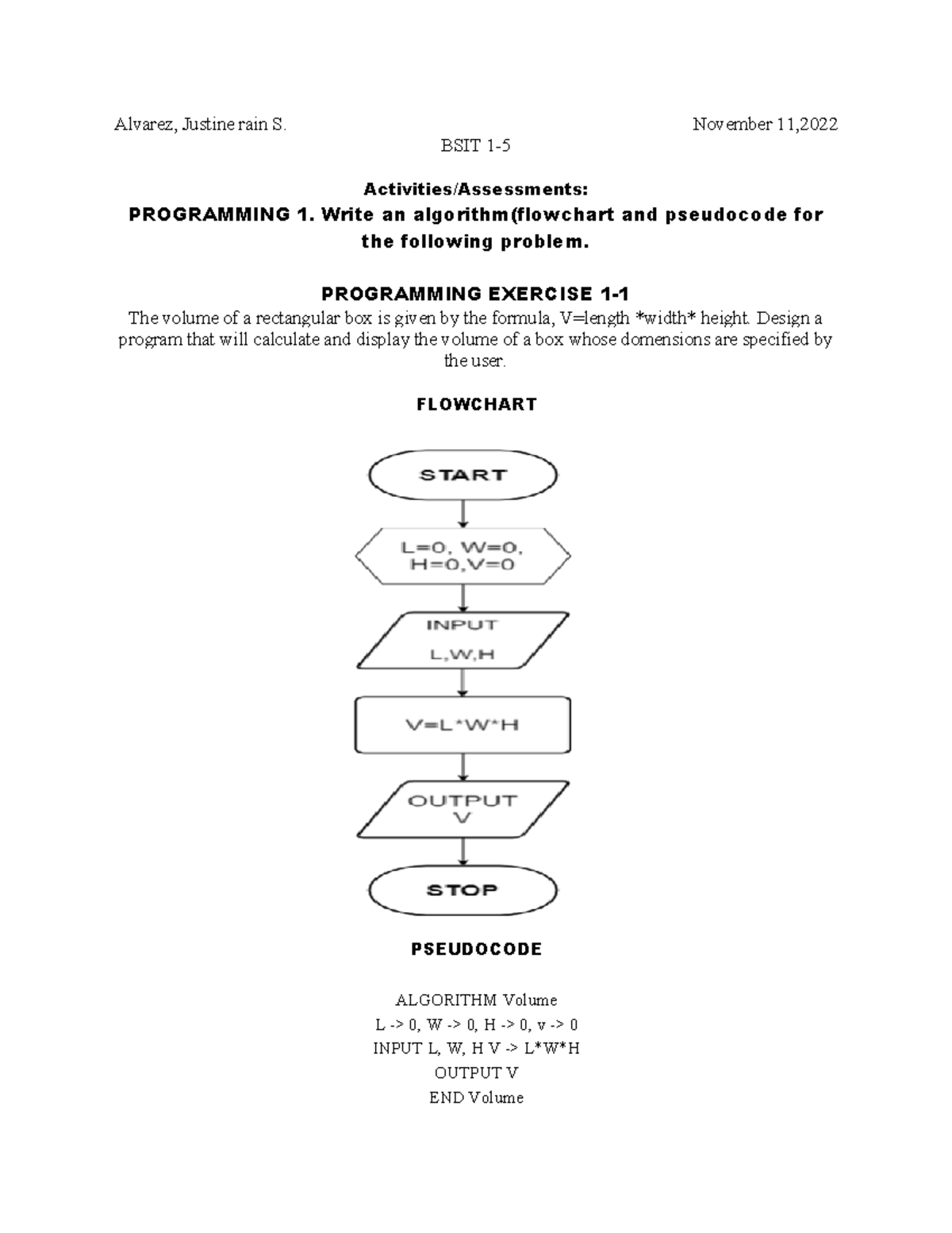 Alvarez, justine rain s - November 11, BSIT 1- Activities/Assessments: PROGRAMMING 1. Write an ...