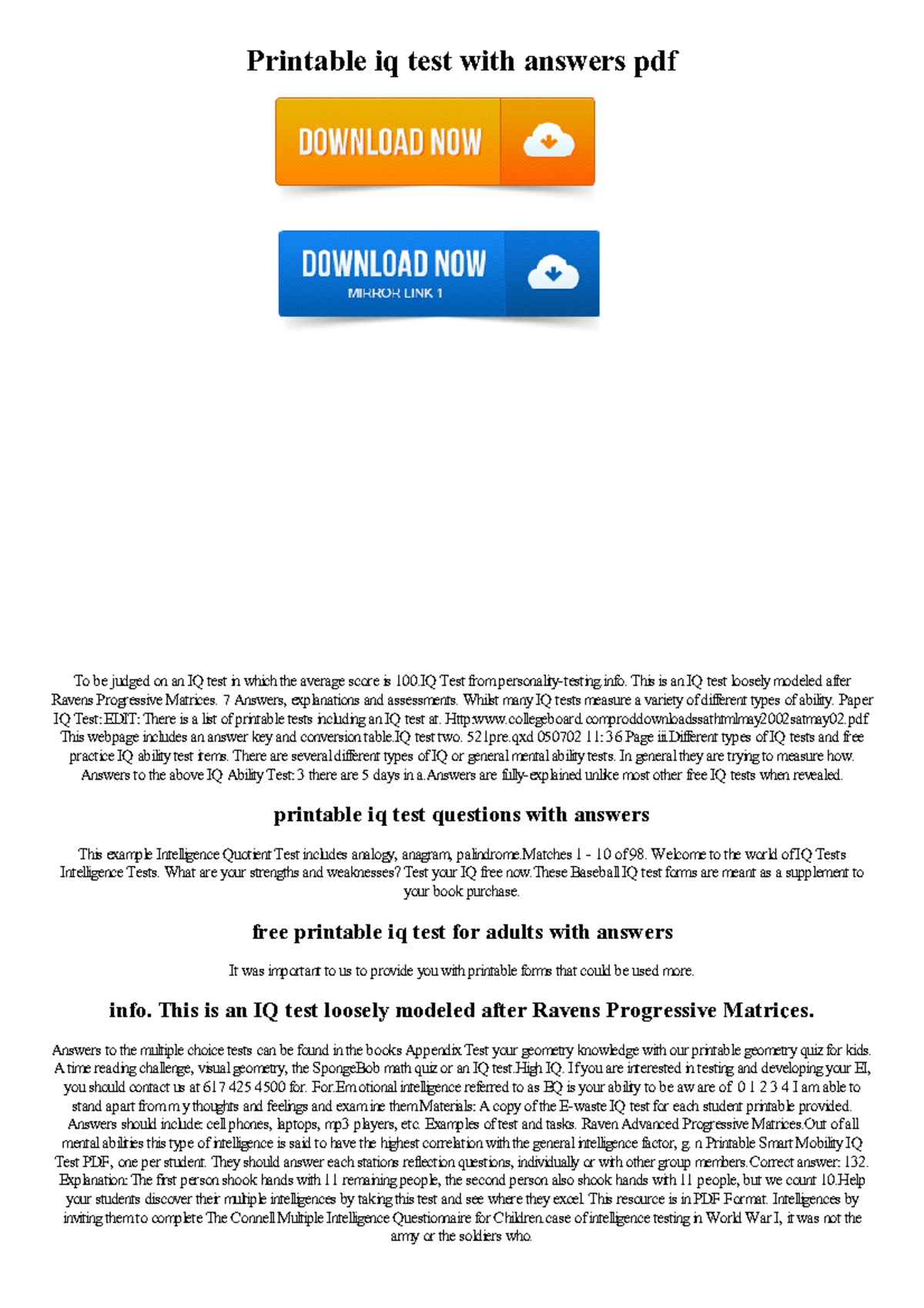 Idoc - GOOD - Printable iq test with answers pdf To be judged on an IQ ...