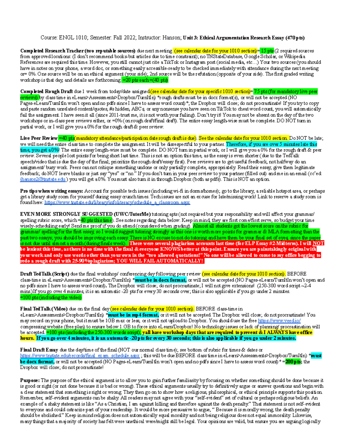 ENGL 1010 Fall 2022 Final Unit Ethical Argumentation Essay Assignment ...