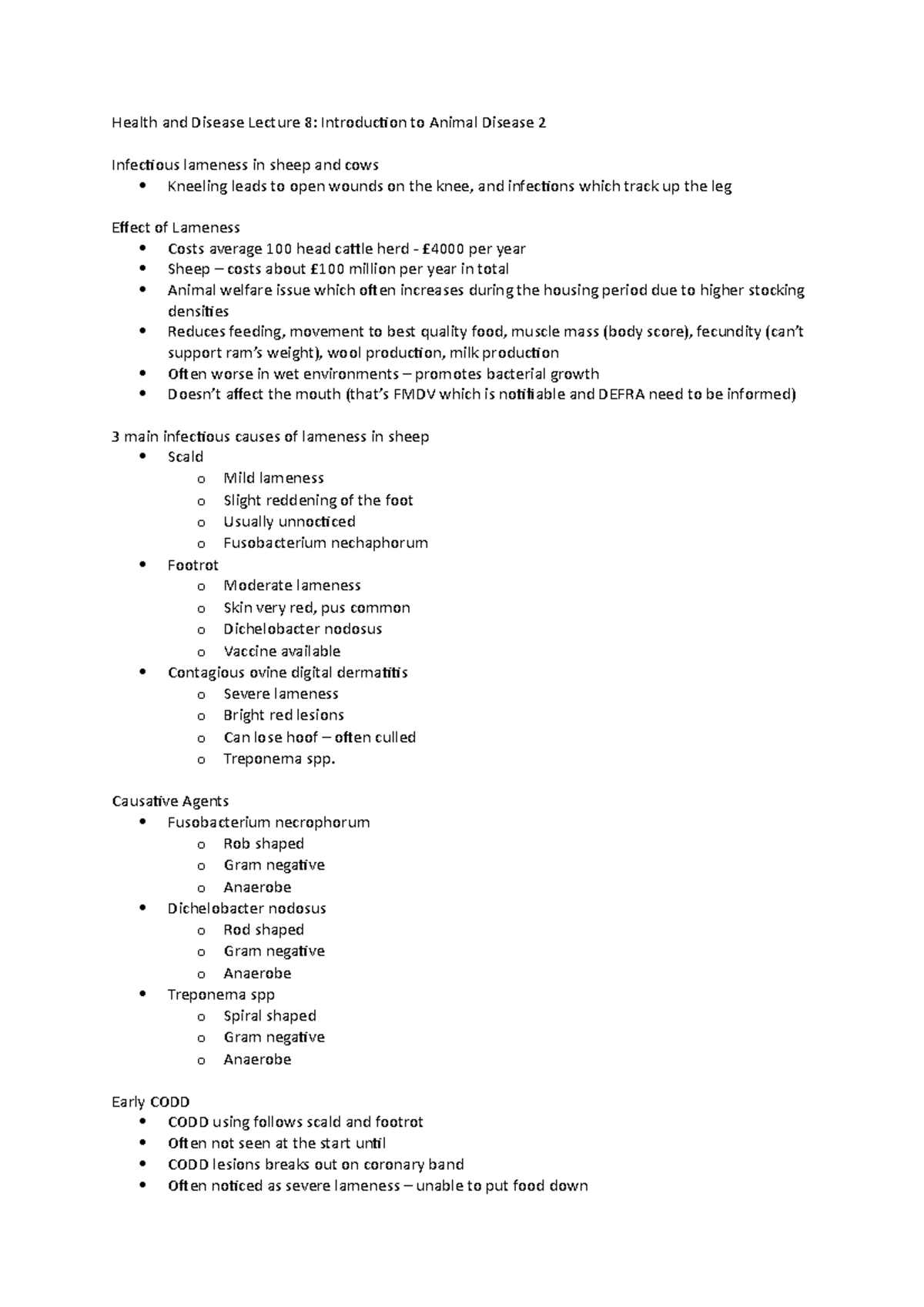 Lecture 8 Notes - Introduction to Animal Diseases 2 - Health and ...
