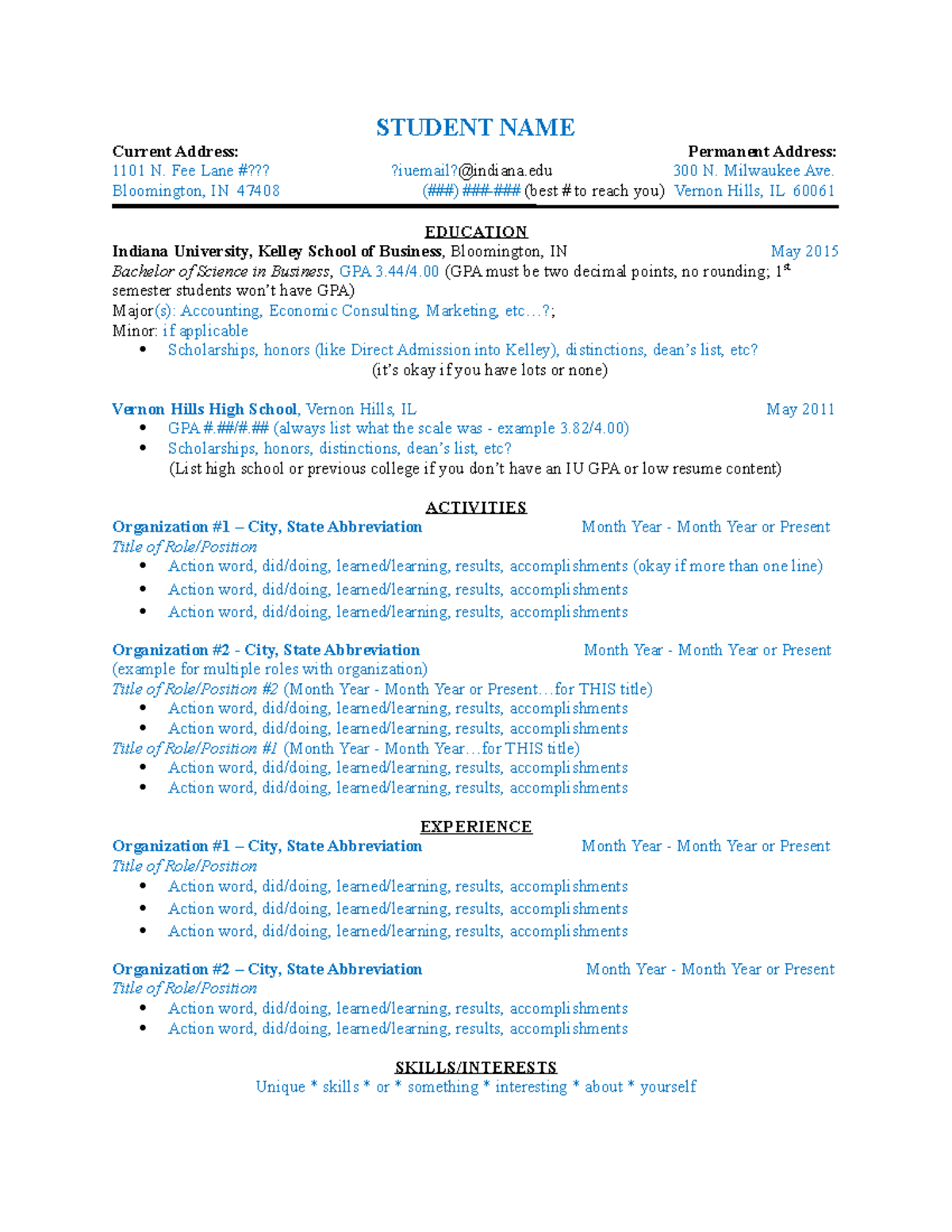 Resume - UCSO Editable Template - STUDENT NAME Current Address ...