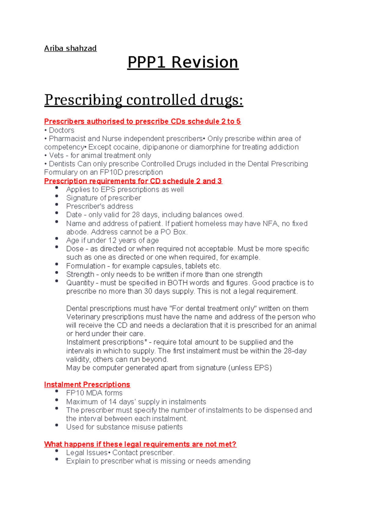 PPP1 revision - year 1 - Ariba shahzad PPP1 Revision Prescribing ...