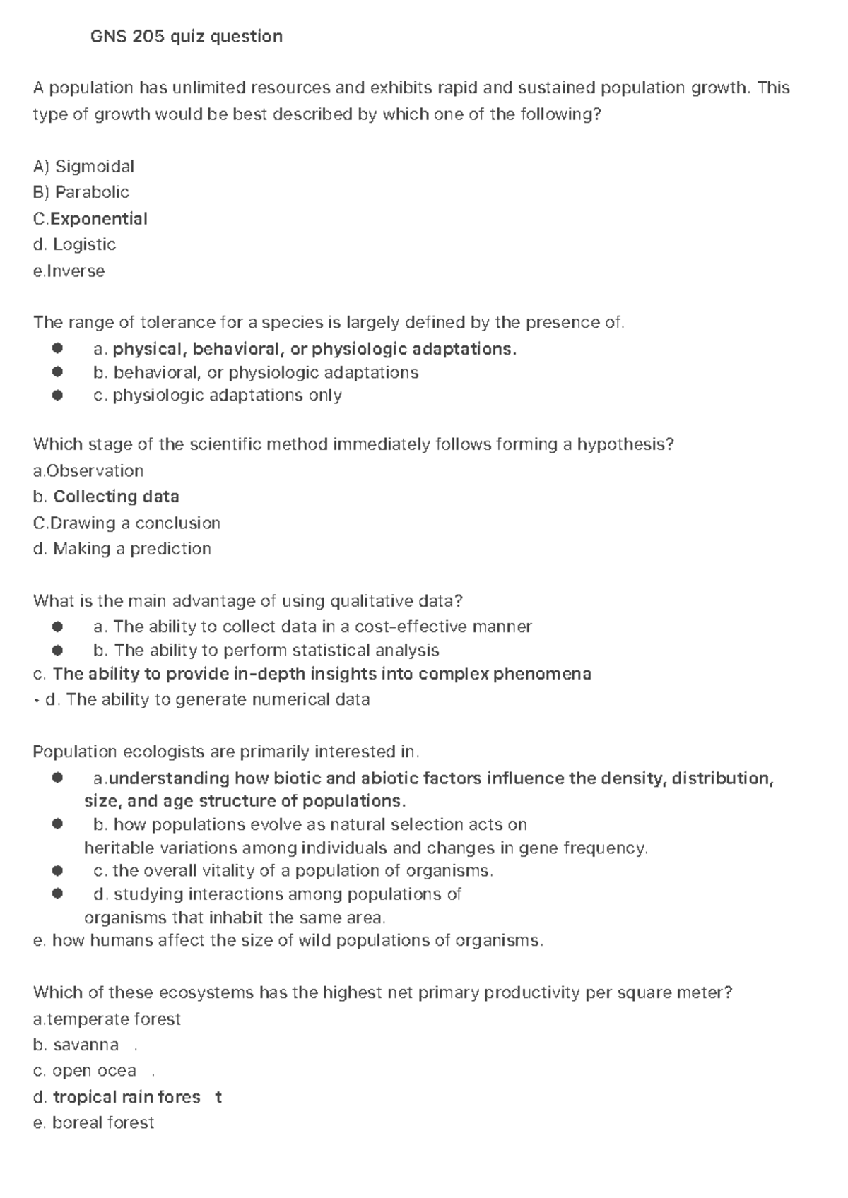 GNS 205 quiz question - Good - GNS 205 quiz question A population has ...
