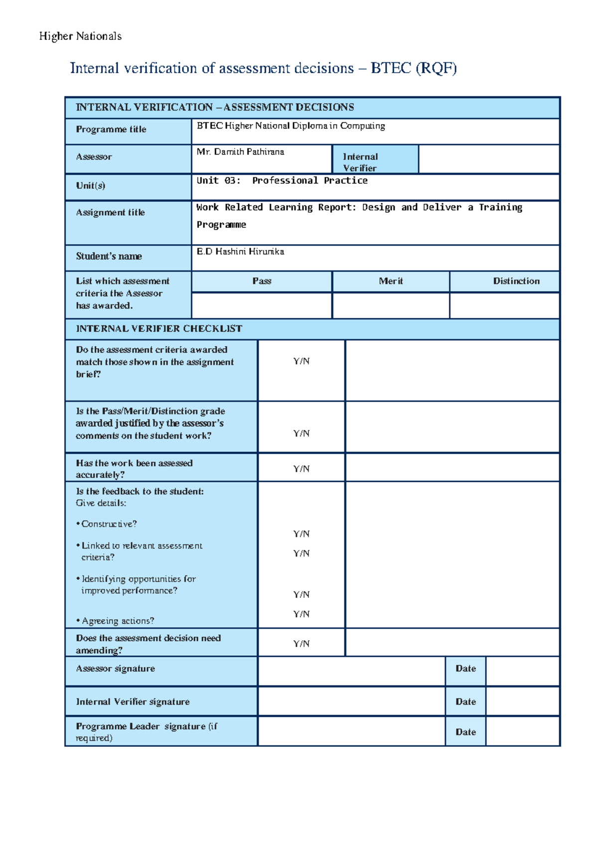 Professional practice assignment - Higher Nationals Internal ...