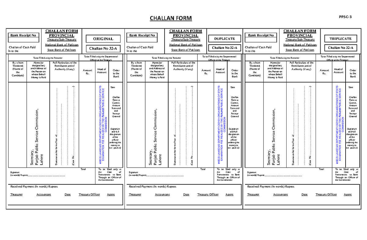 Challan form - Lecture notes 2 - CHALLAN FORM PPSC- Challan of Cash ...