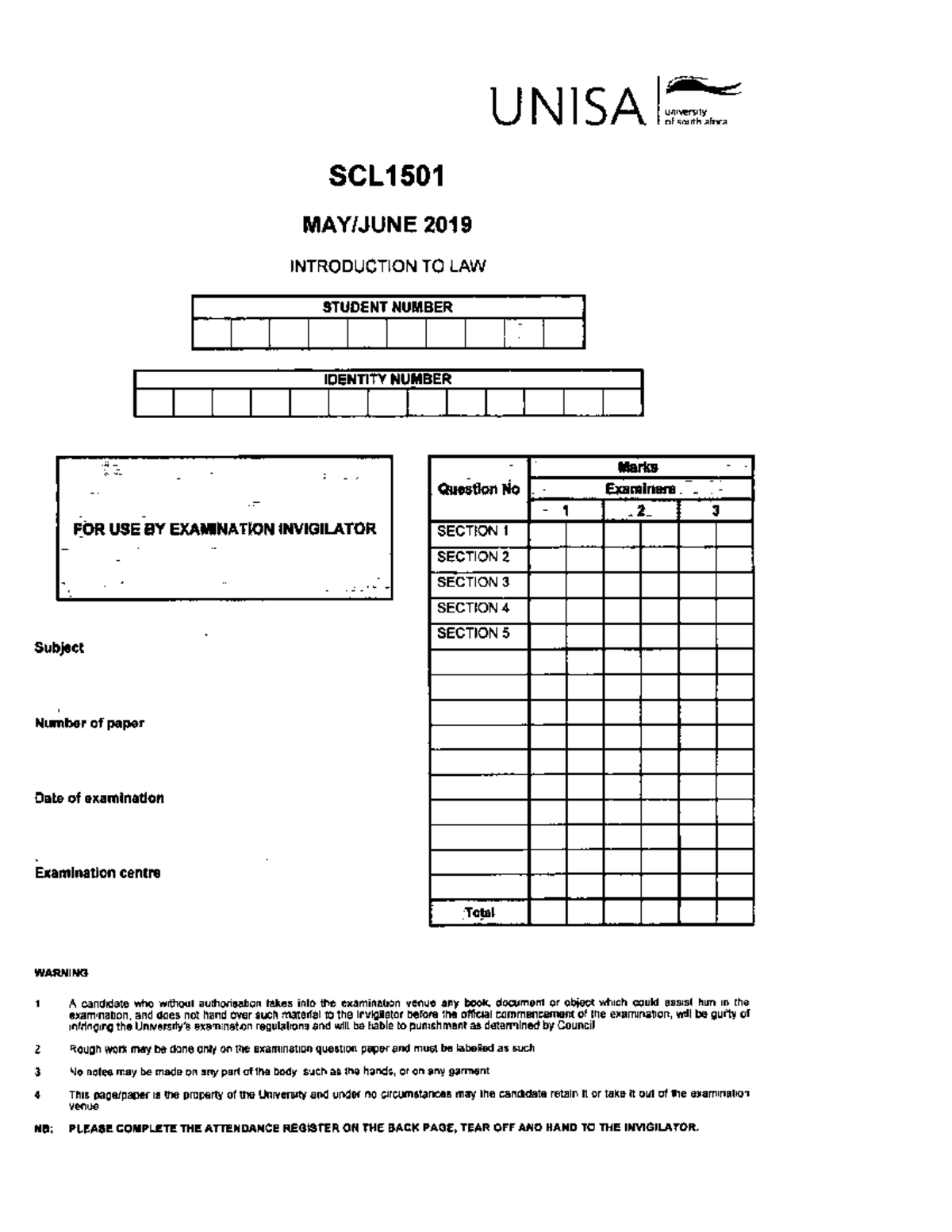 Exam 2019 - SCL1501 - Studocu