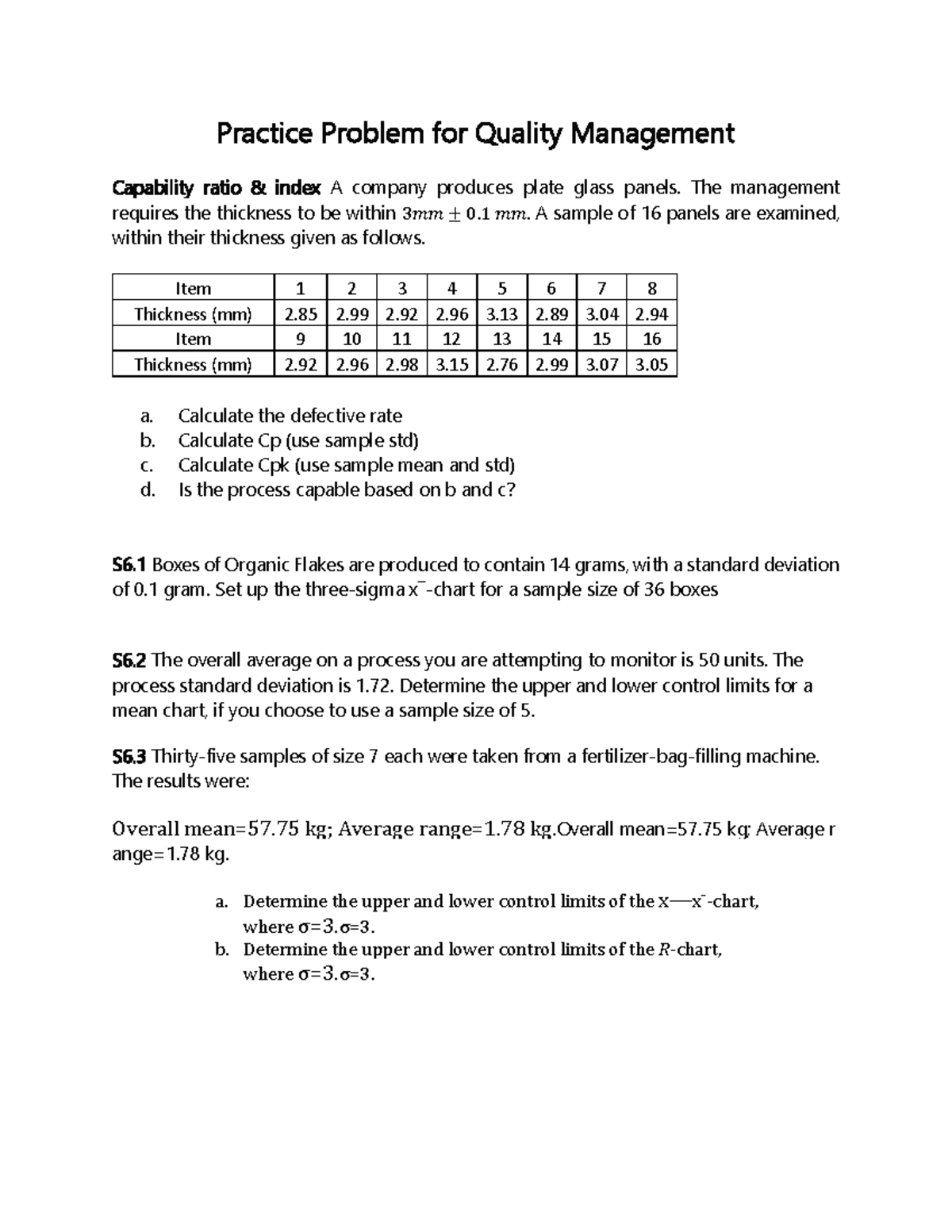 [Practice Problems] Quality Management (updated) - Practice Problem for ...