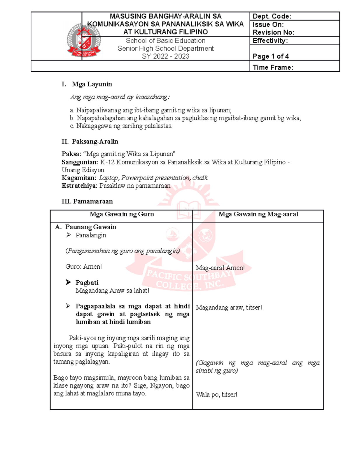 Lesson-3 - nice - I. Mga Layunin Ang mga mag-aaral ay inaasahang: a ...