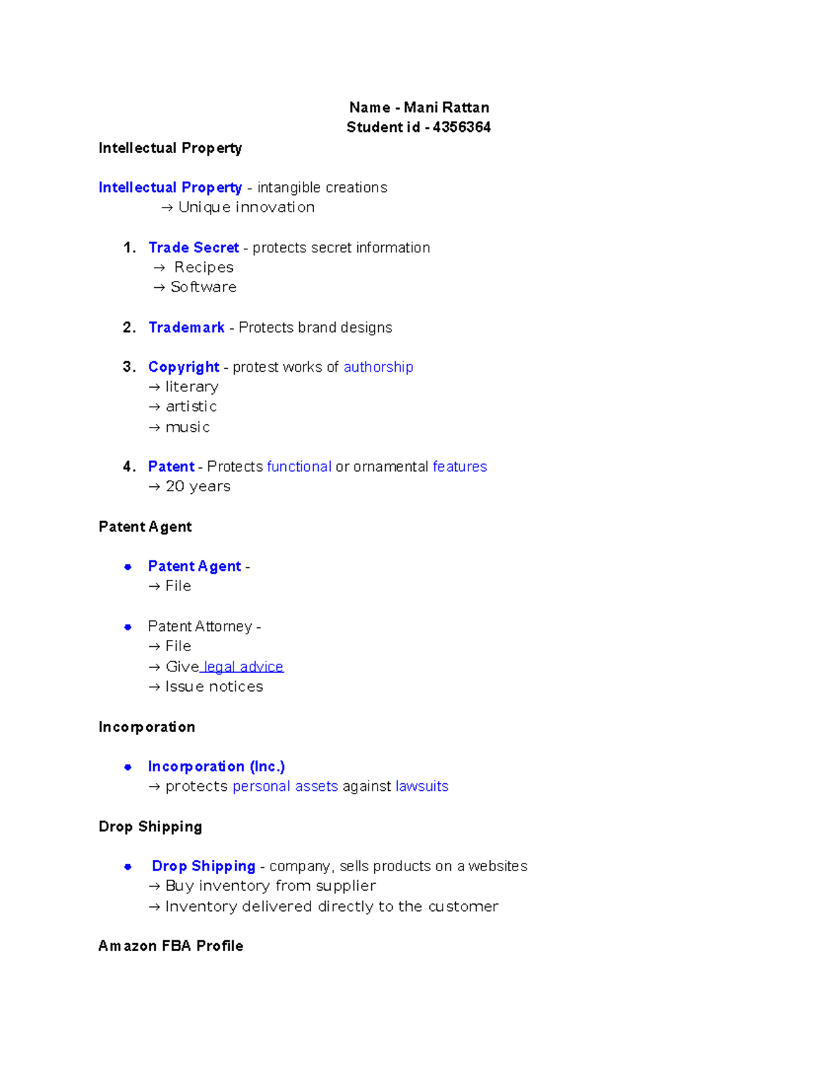 Lecture #5 - Helpful notes for business program - Name - Mani Rattan ...