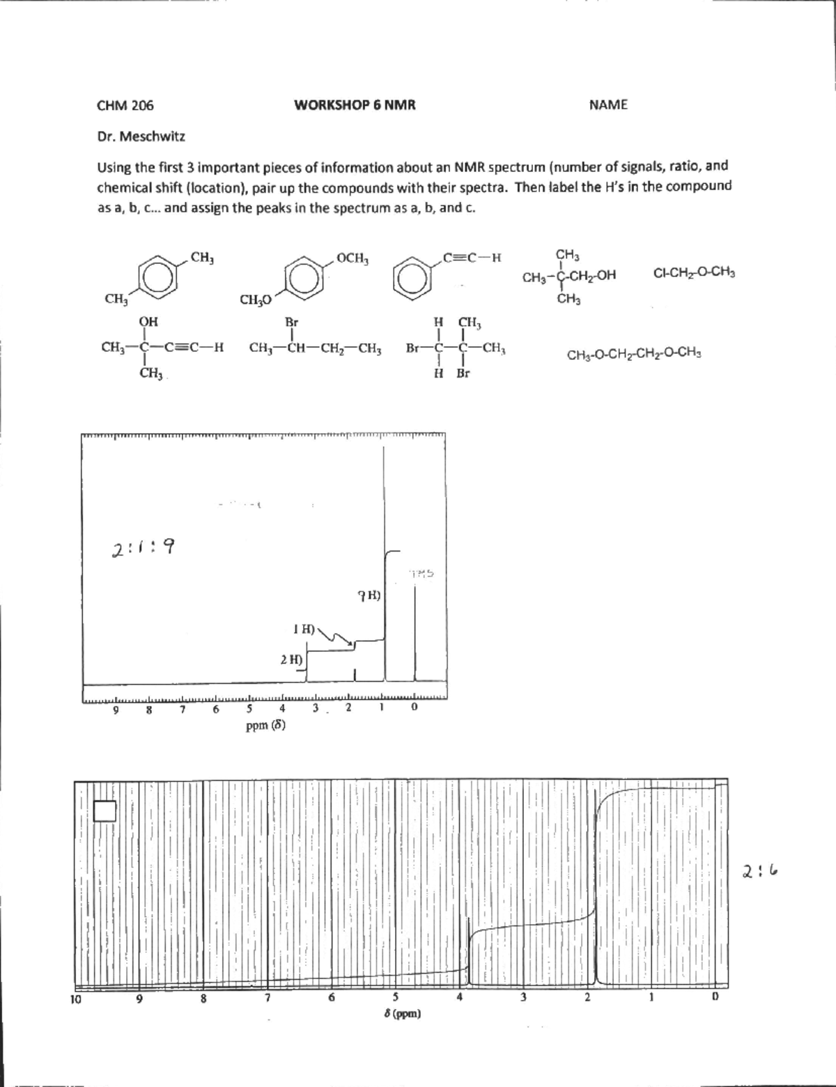 Workshop 6 Nmr Practice Problems For Nmr And Determining Structures