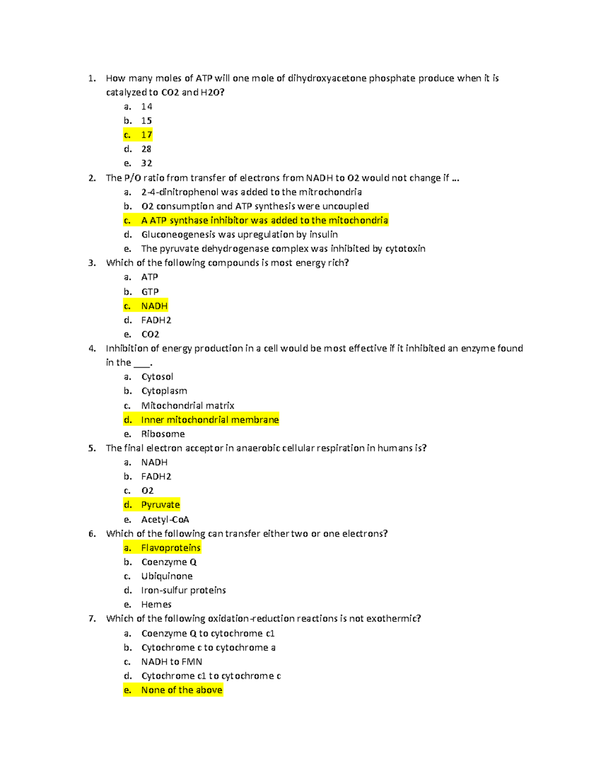 Mock Exam 3 Answers (Chapter 14) - Warning: TT: undefined function: 32 How many moles of ATP ...