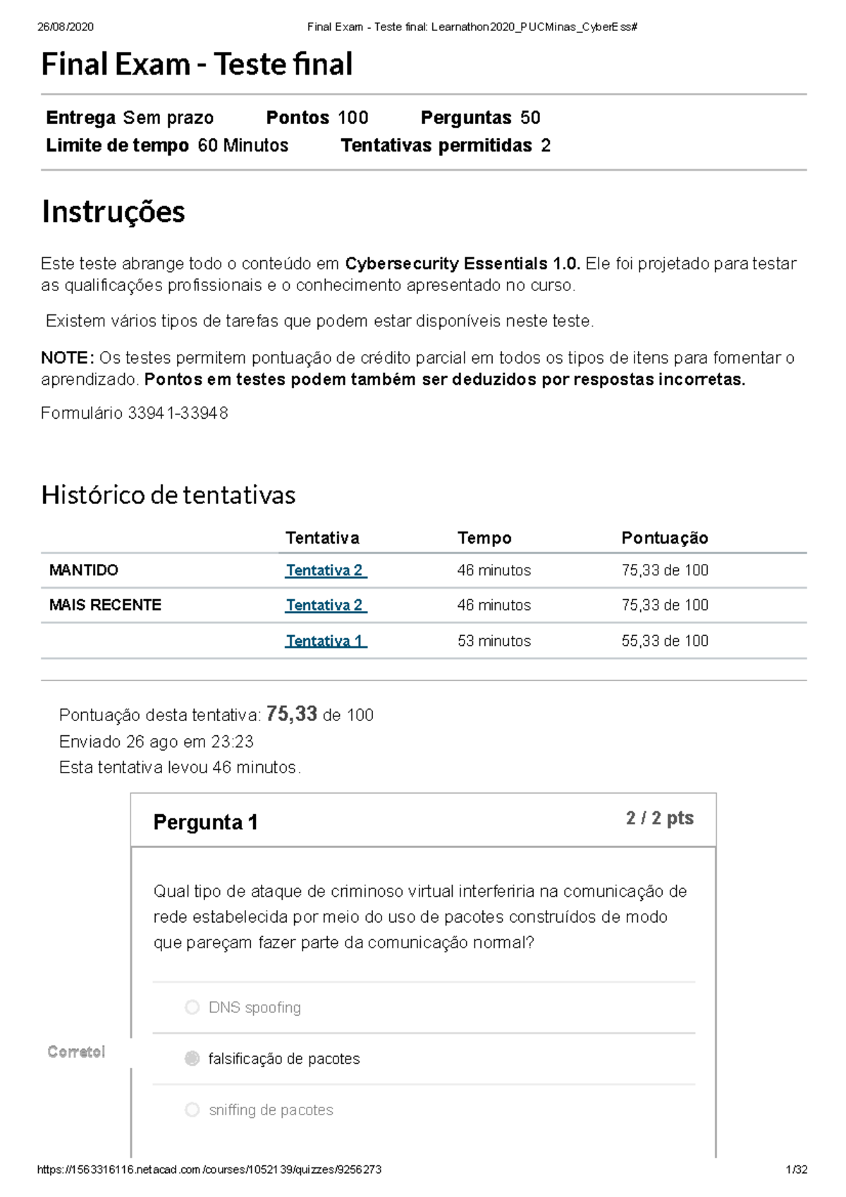 Final Exam - Teste final nota maior - Final Exam - Teste nal Entrega ...