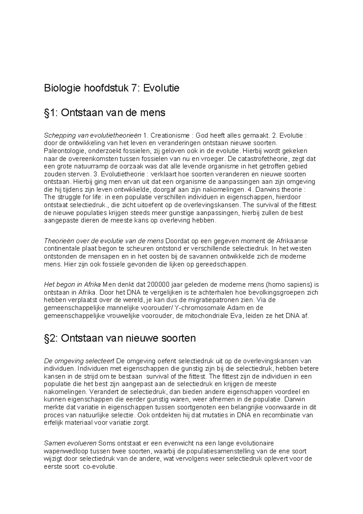 Biologie hoofdstuk 7 Evolutie - Biologie hoofdstuk 7: Evolutie §1 ...